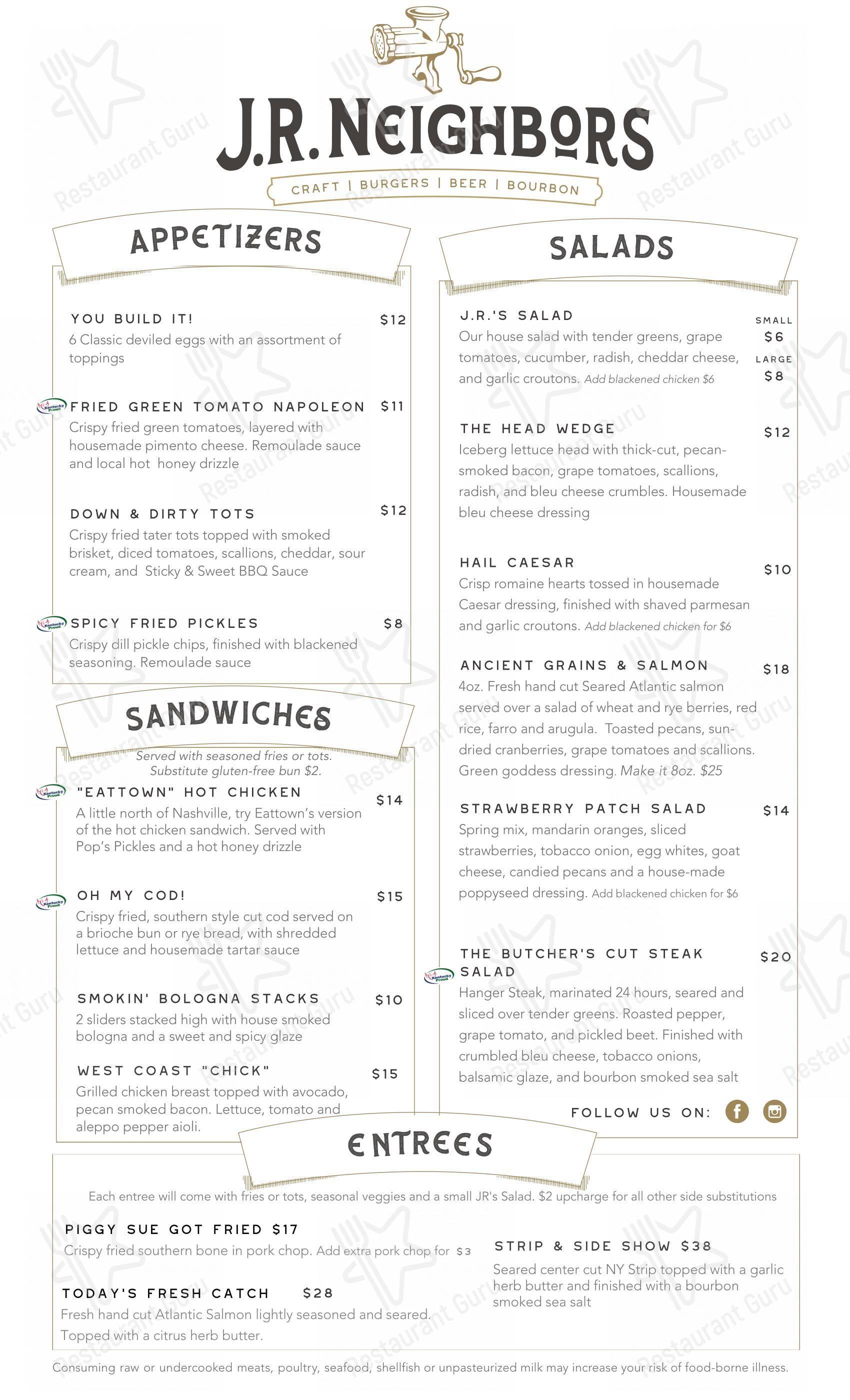 Menu at J.R. Neighbors pub & bar, Elizabethtown