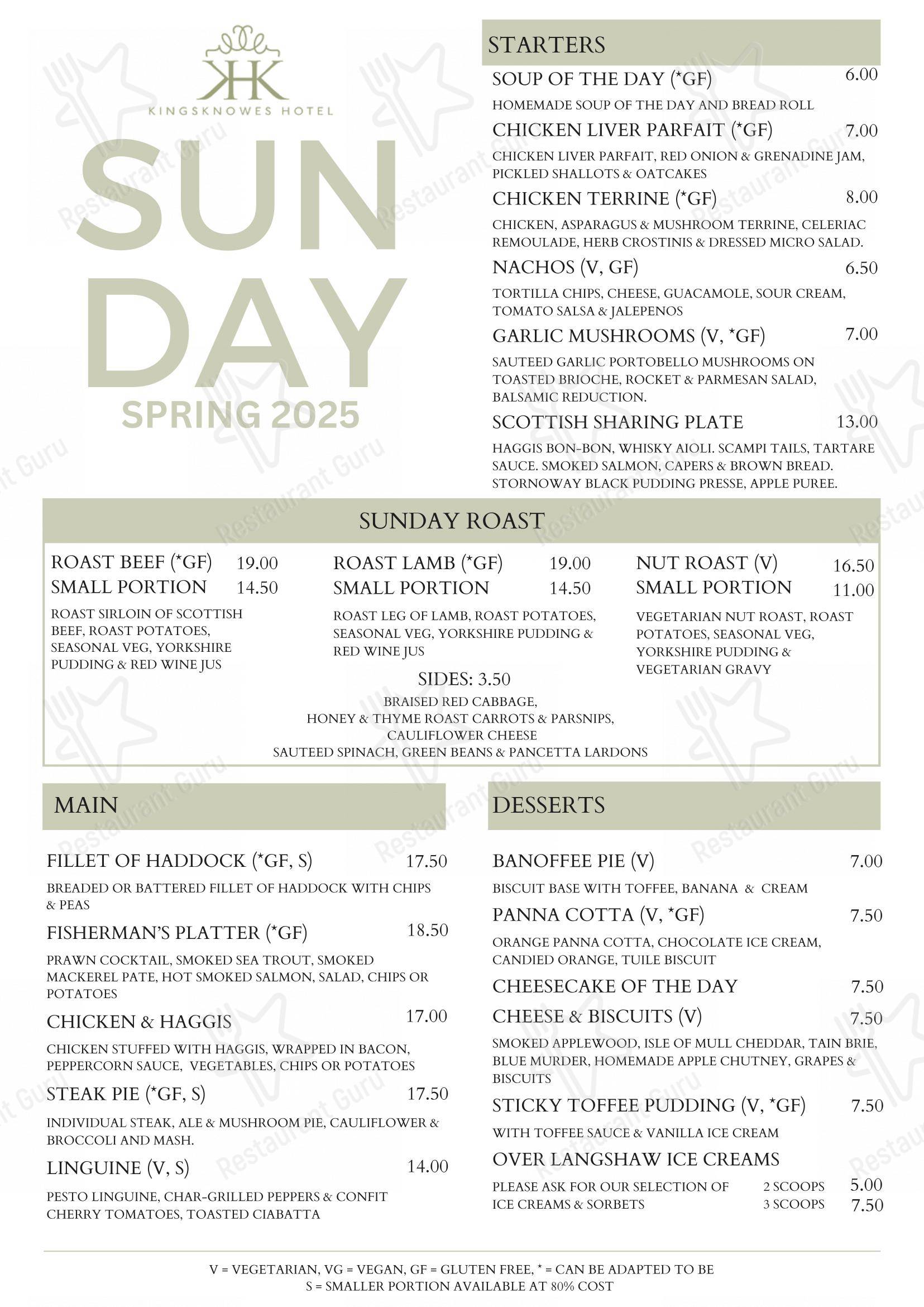Menu at Kingsknowes Hotel restaurant, Galashiels