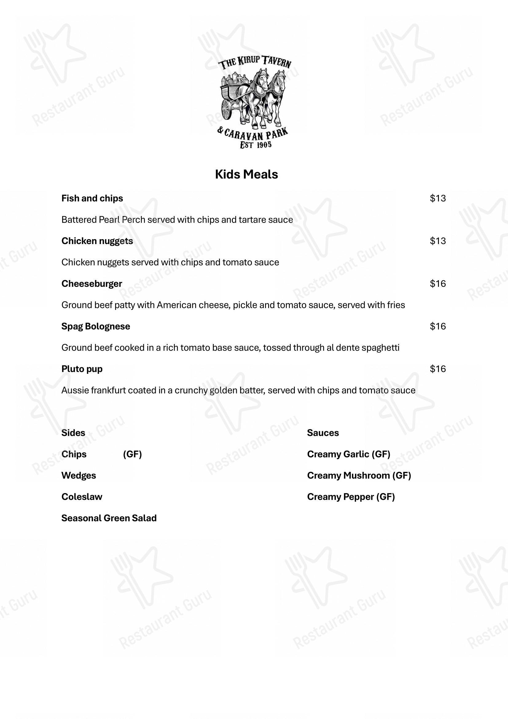 Menu at Kirup Tavern pub & bar, Kirup
