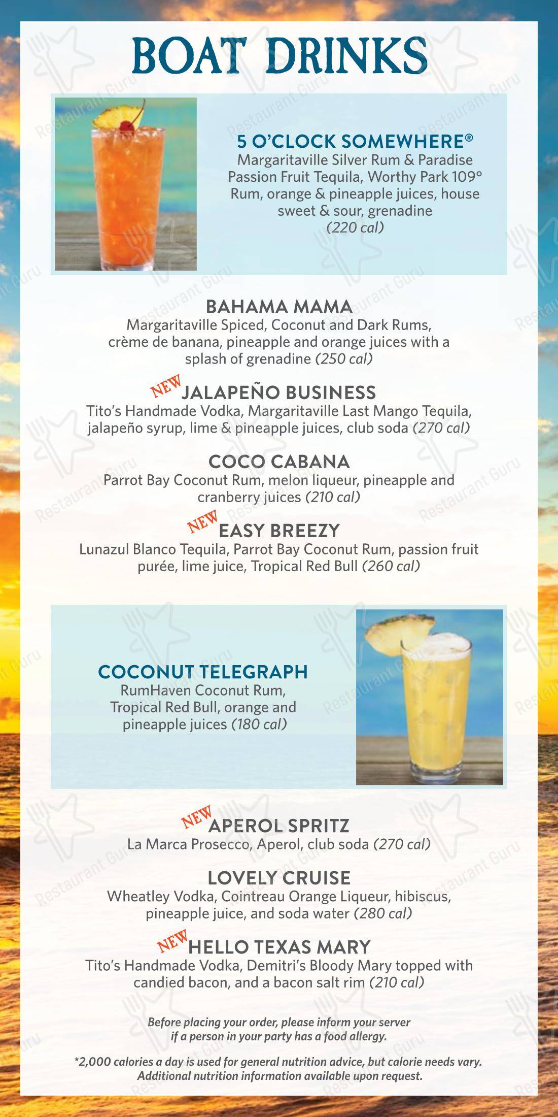 Menu at Margaritaville Restaurant - Atlantic City, Atlantic City