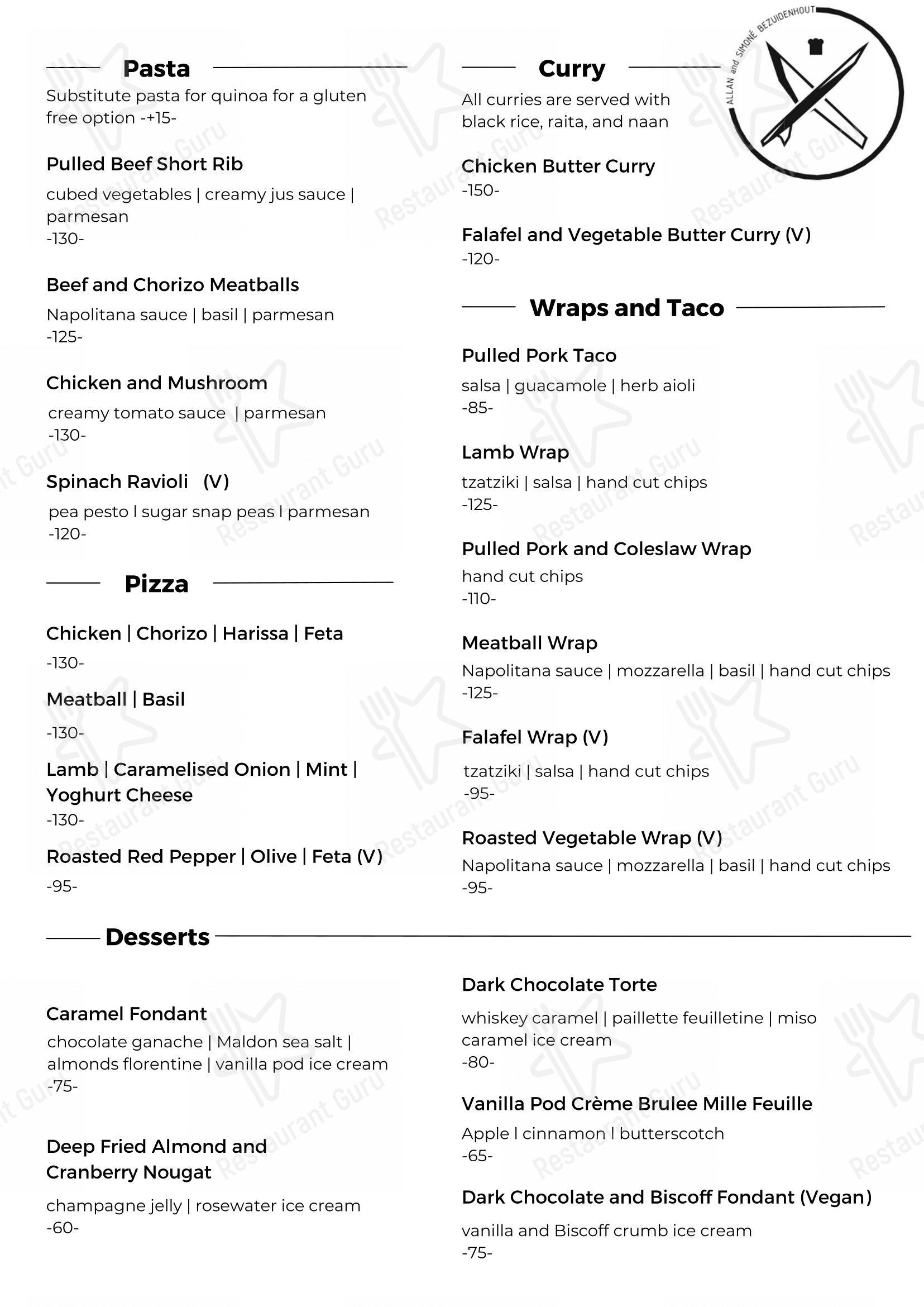 Menu at Muse Restaurant, Port Elizabeth