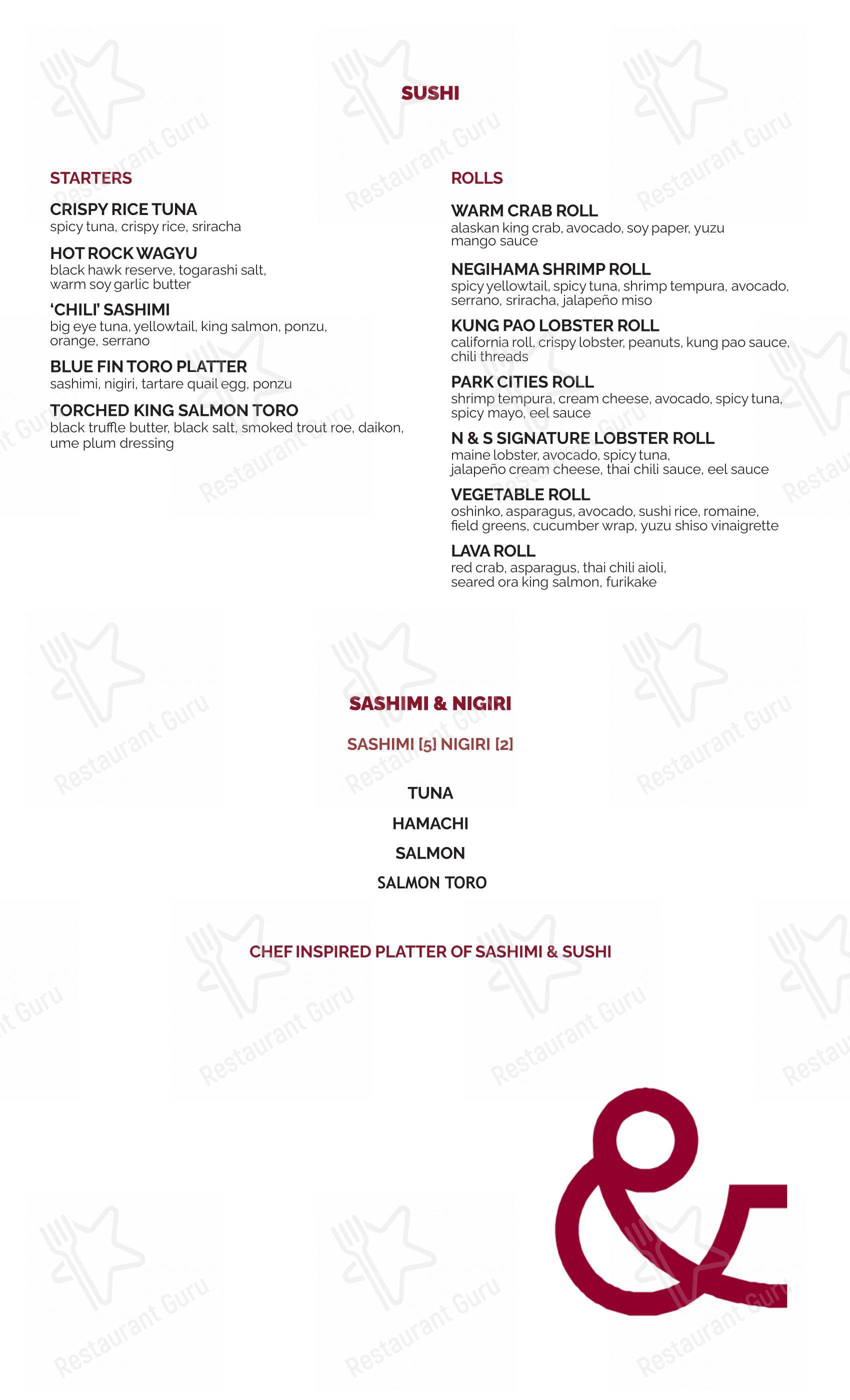 Menu at Nick & Sam's steakhouse, Dallas, Maple Ave