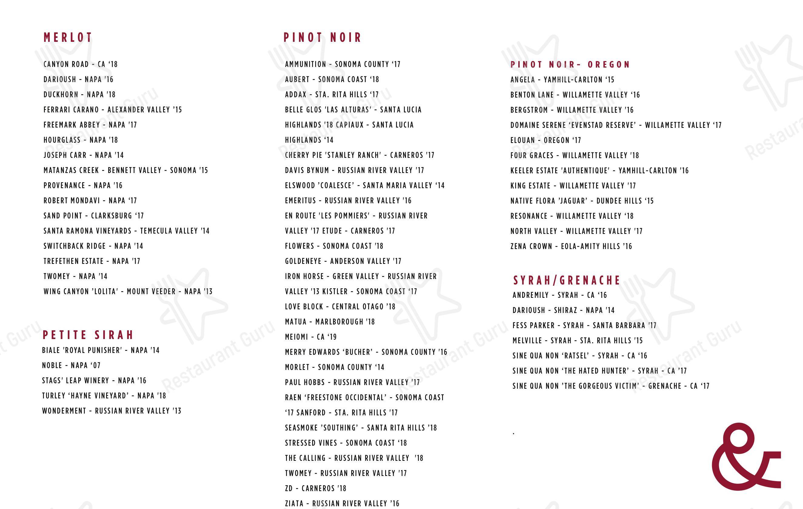 Menu at Nick & Sam's steakhouse, Dallas, Maple Ave