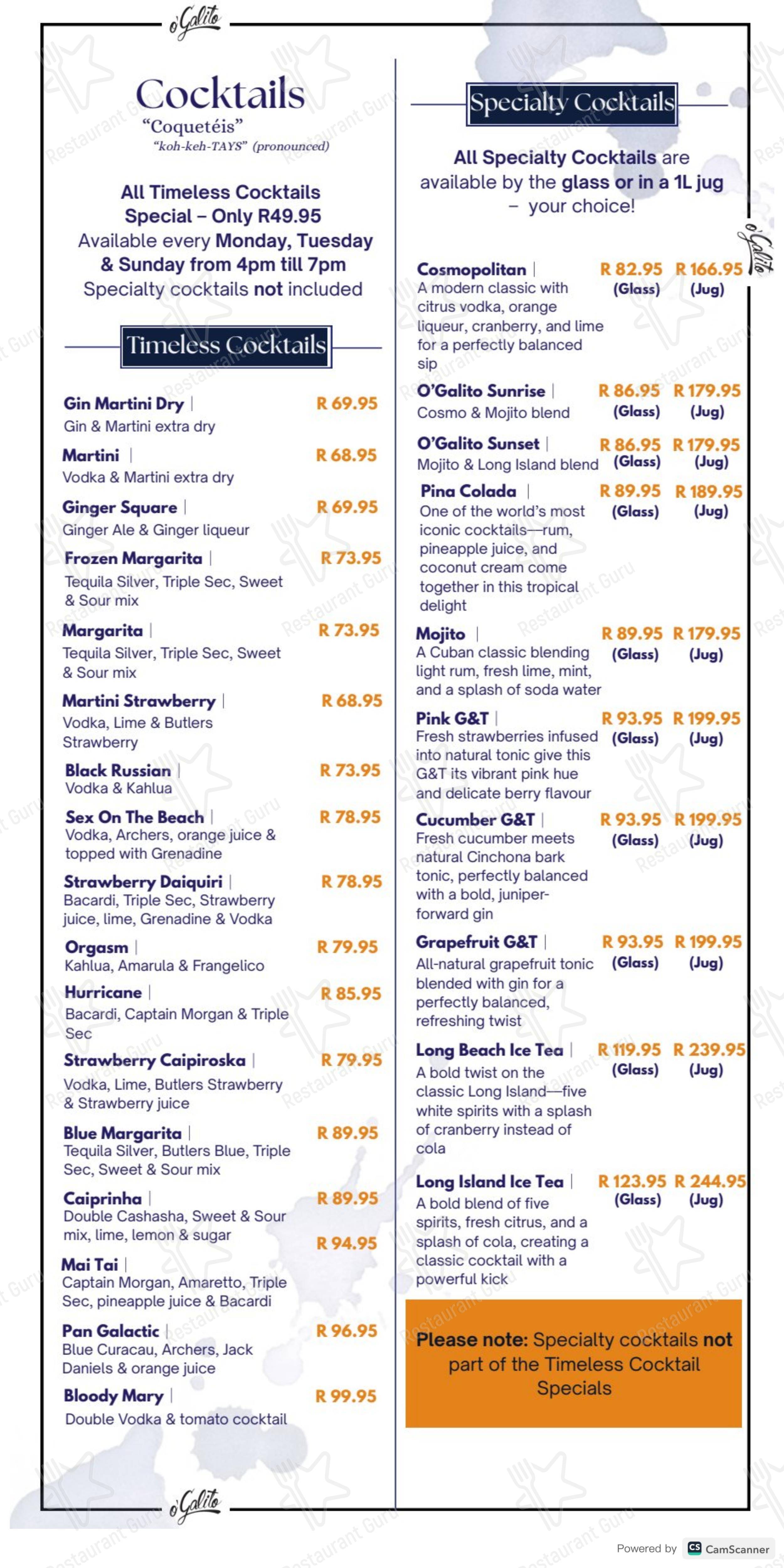 Menu at O'Galito - Centurion Mall restaurant, Centurion, Heuwel Rd
