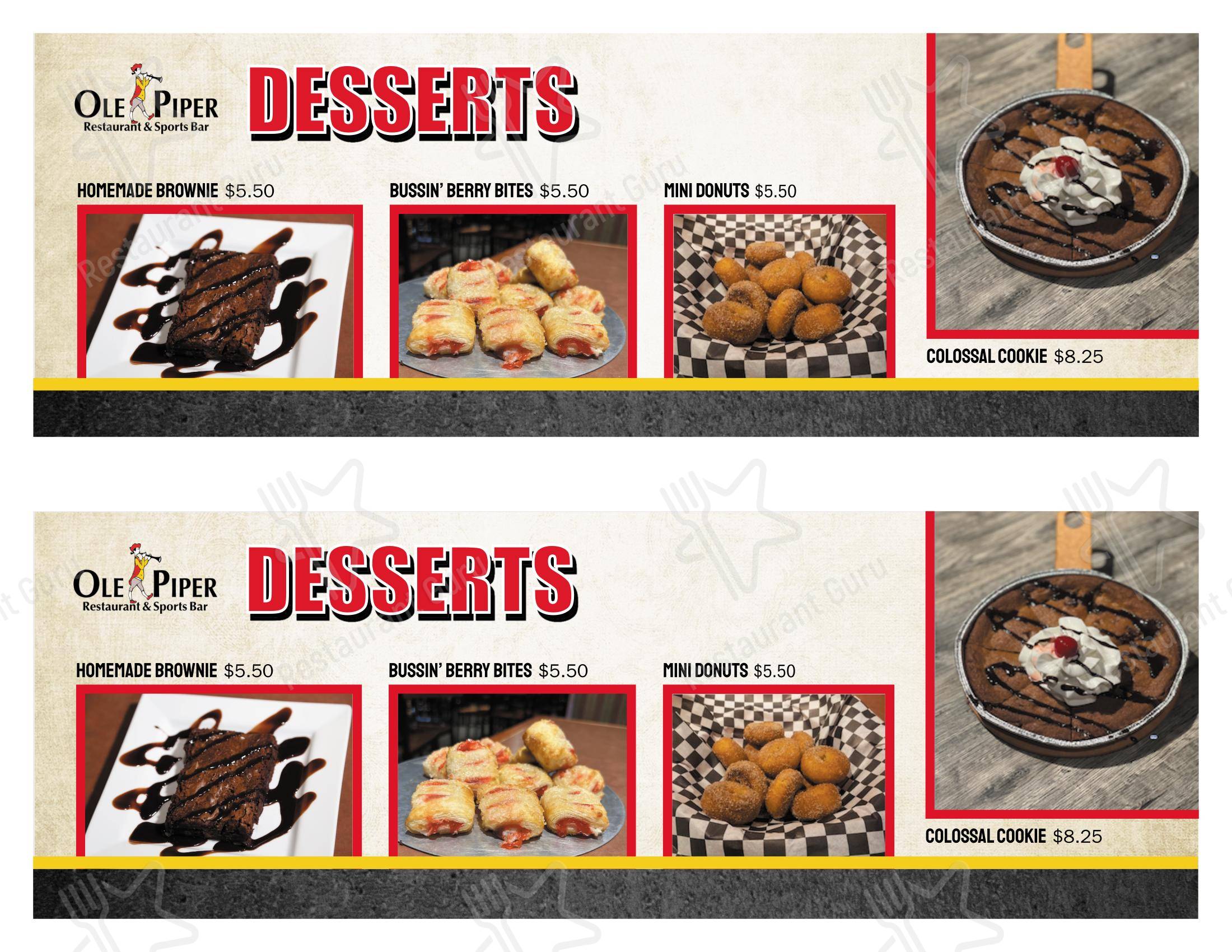 Menu at Ole Piper Family Restaurant and Sports Bar, Rosemount