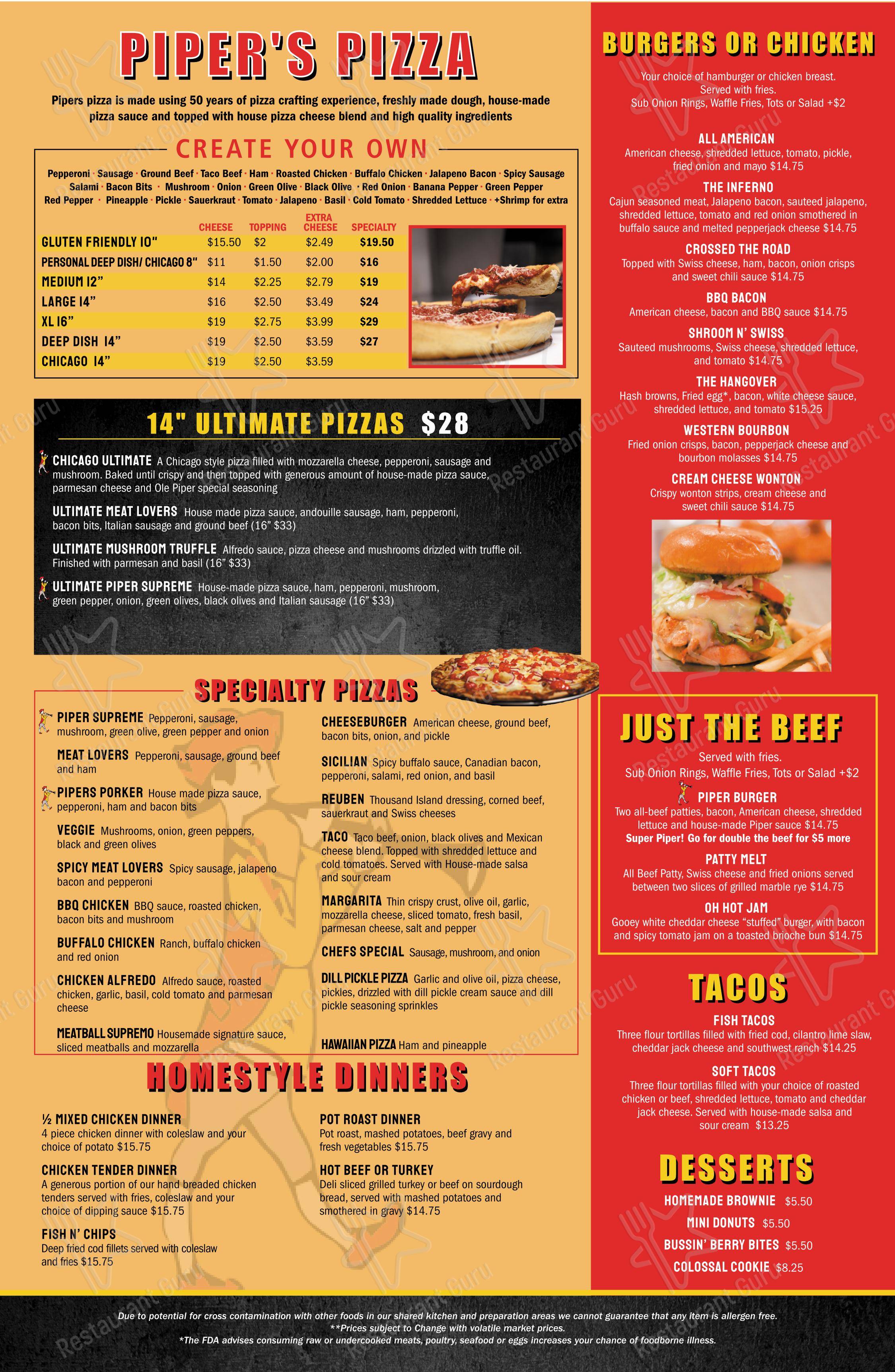 Menu at Ole Piper Family Restaurant and Sports Bar, Rosemount