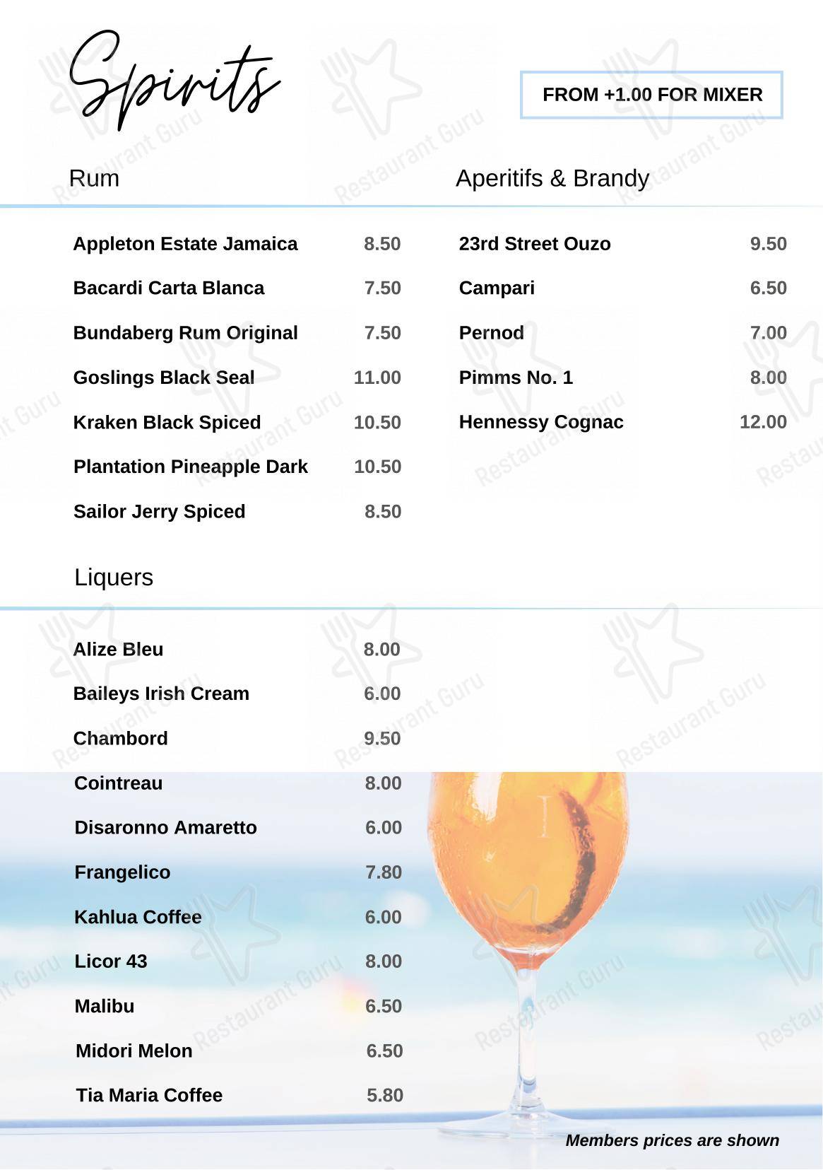 Menu at Palm Beach Surf Club, Palm Beach