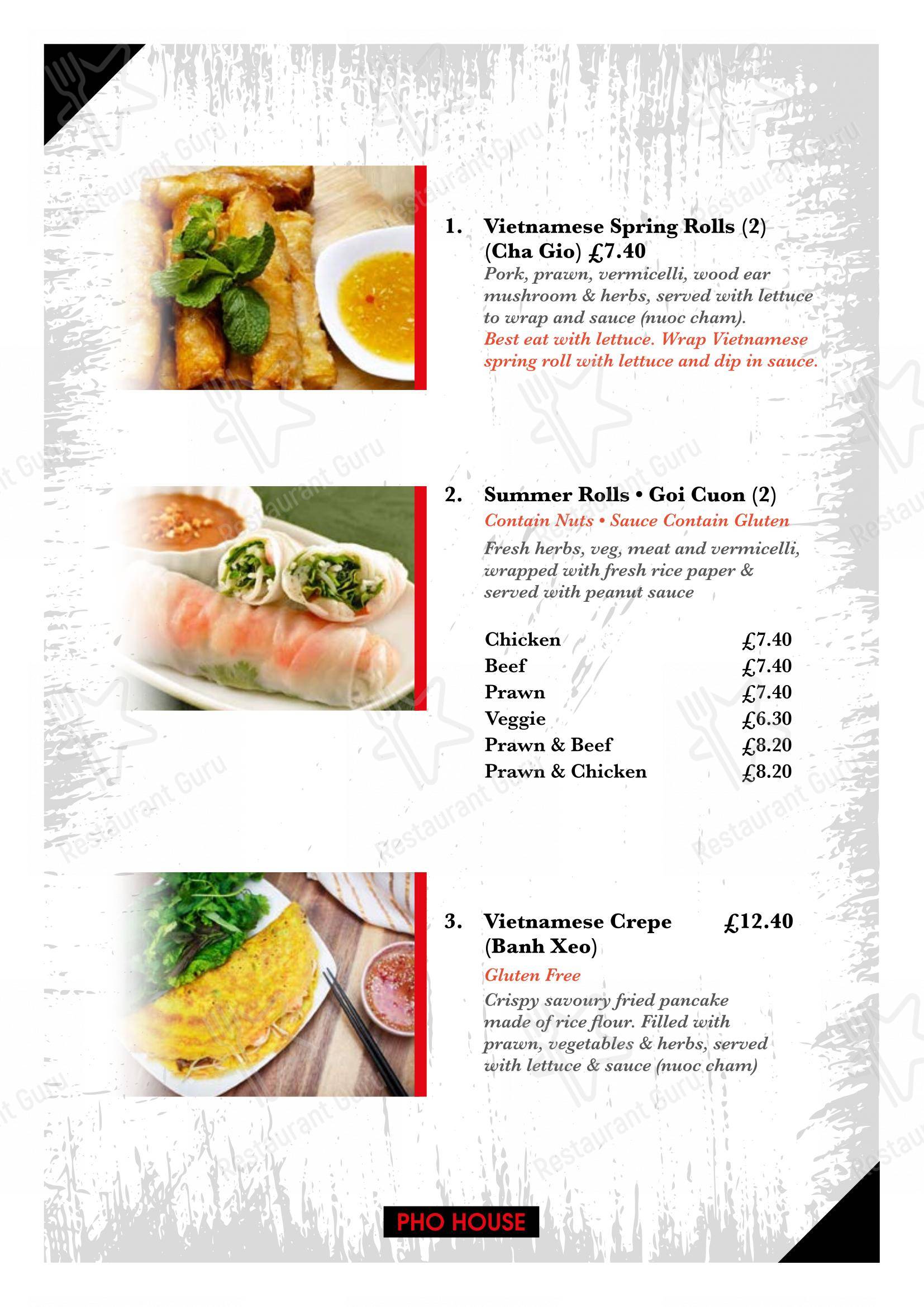 Menu at Pho House restaurant, Letchworth Garden City