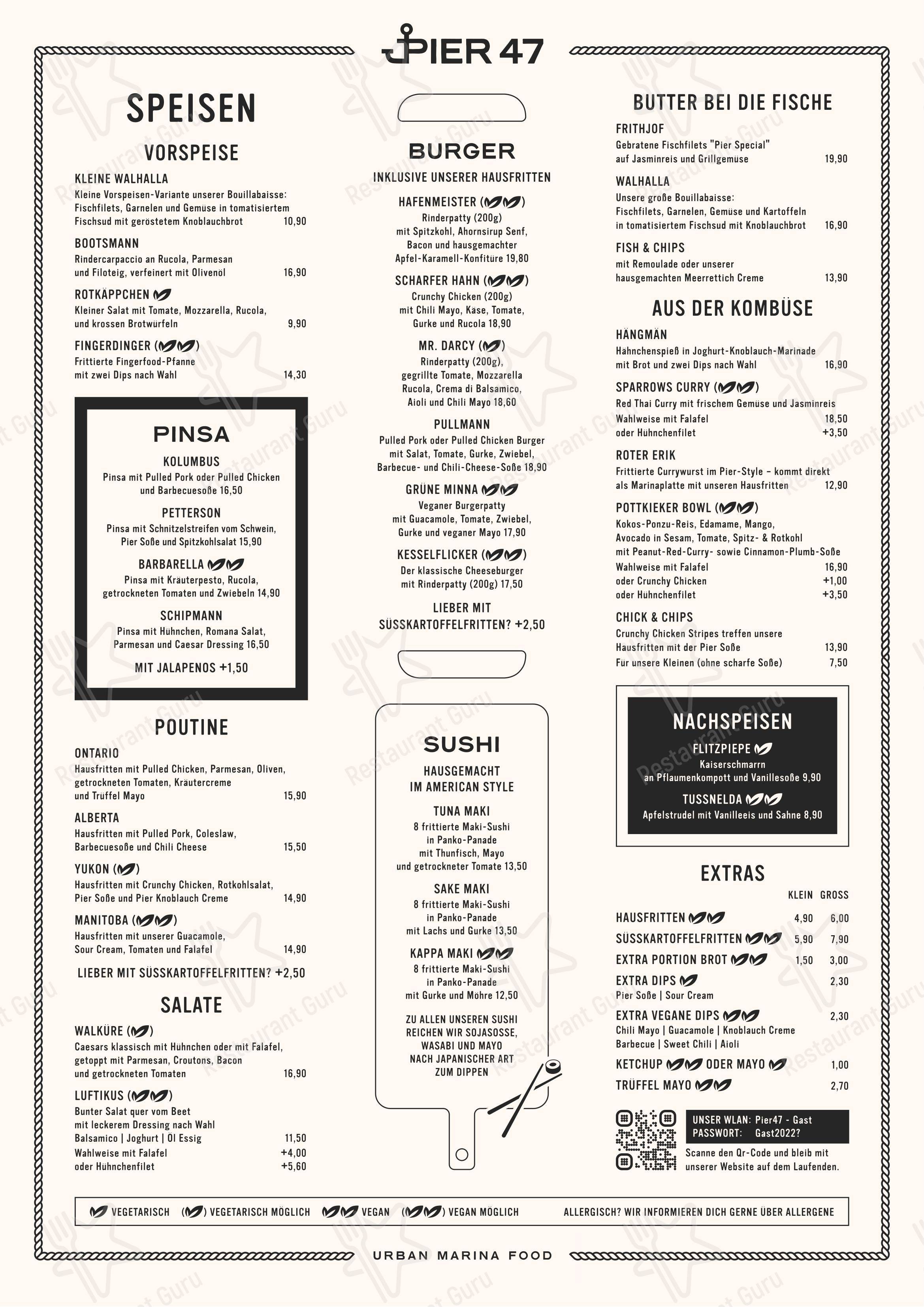 Menu at Pier 47 pub & bar, Bergkamen