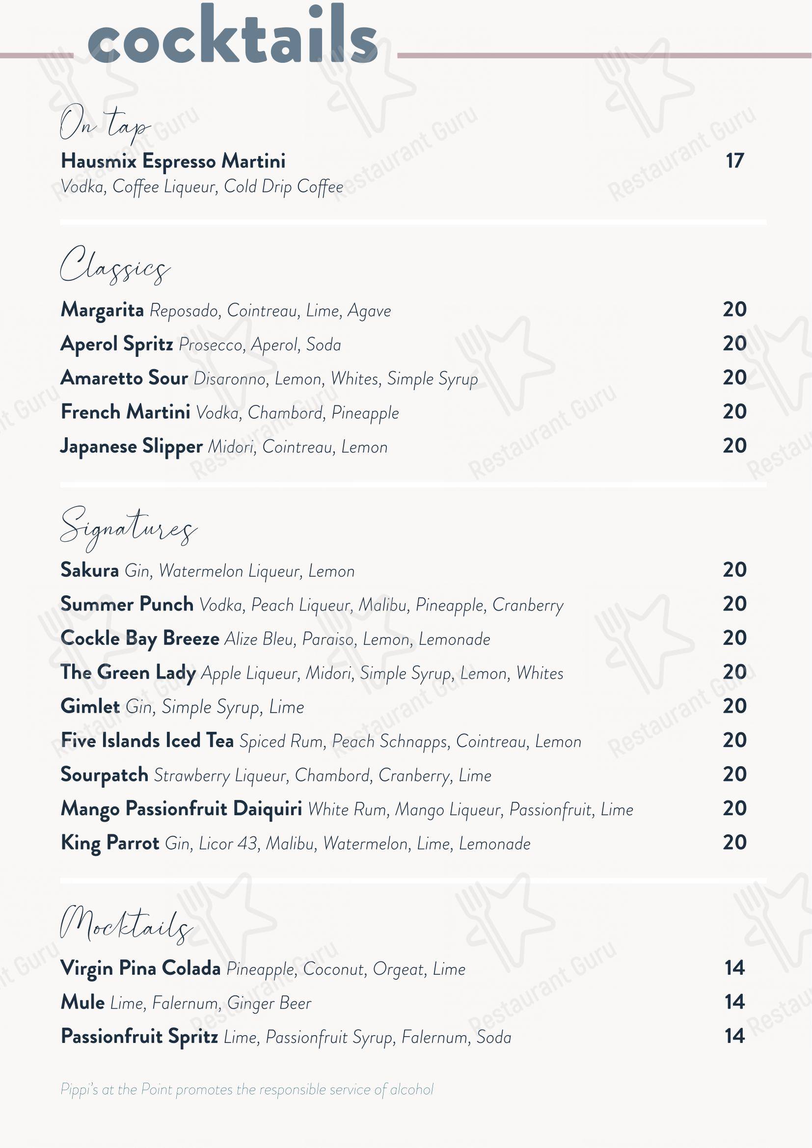 Menu at Pippi's At The Point Hotel pub & bar, Speers Point