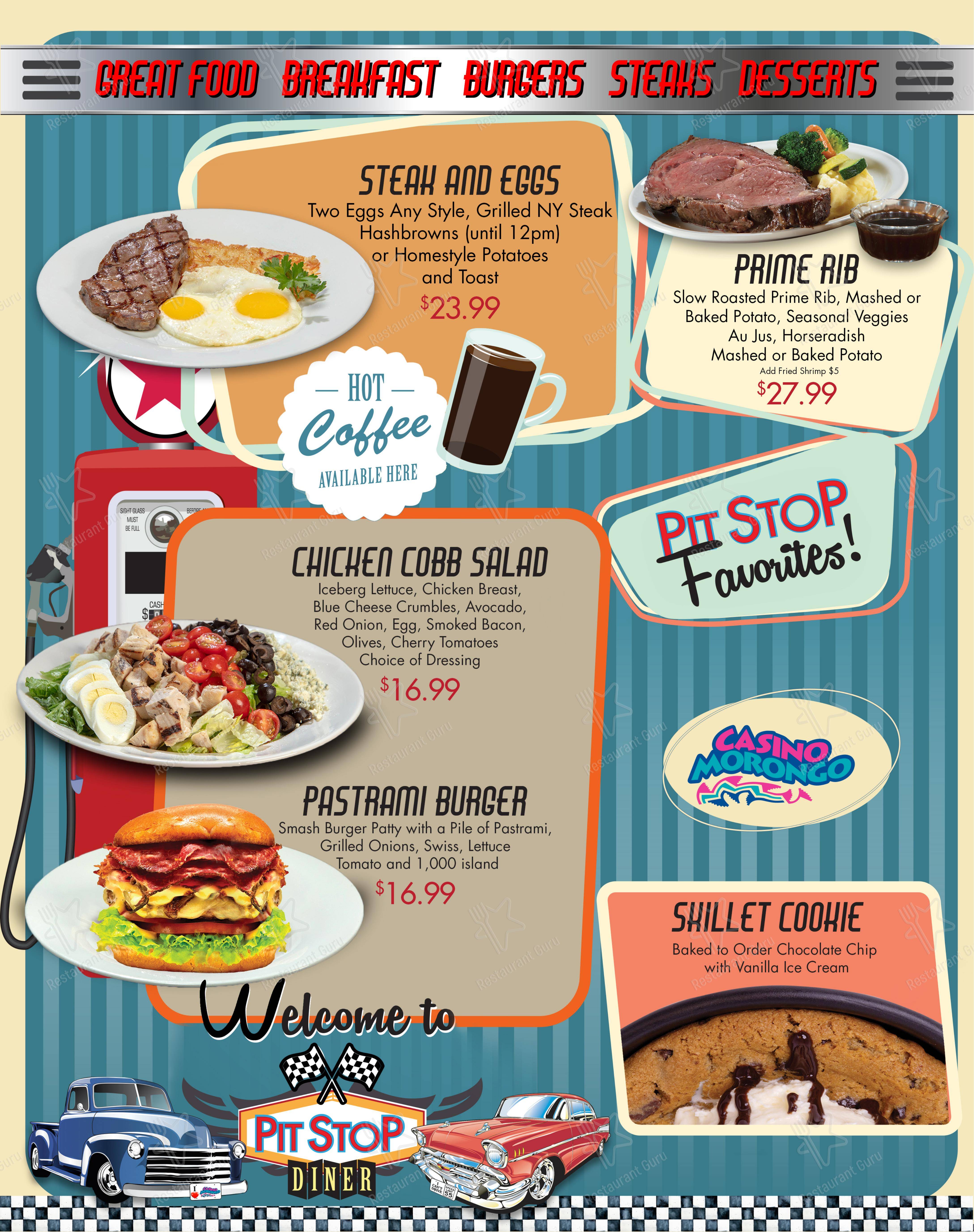 Menu at Pit Stop Diner pub & bar, Cabazon