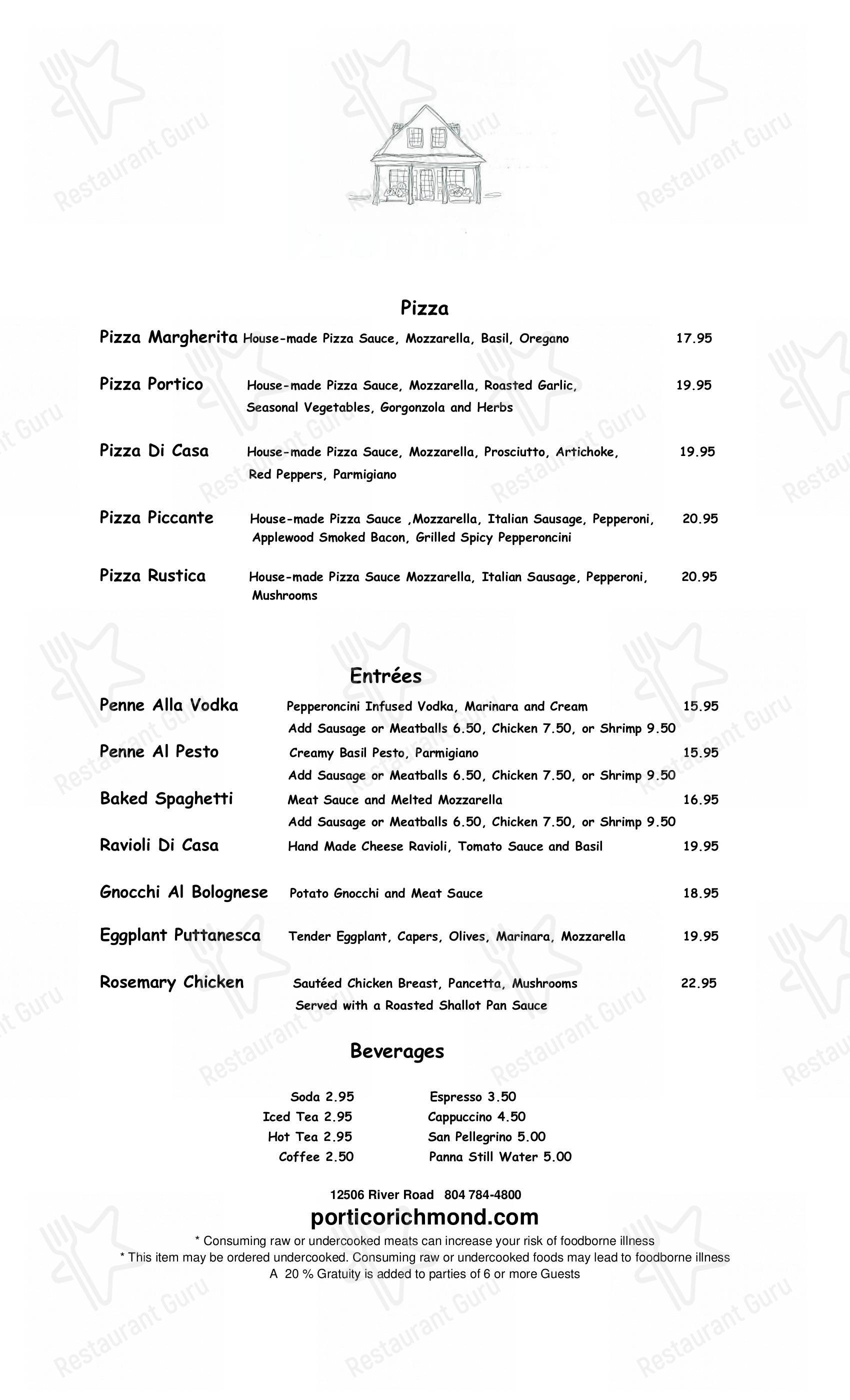 Menu at Portico Restaurant, Richmond, River Rd
