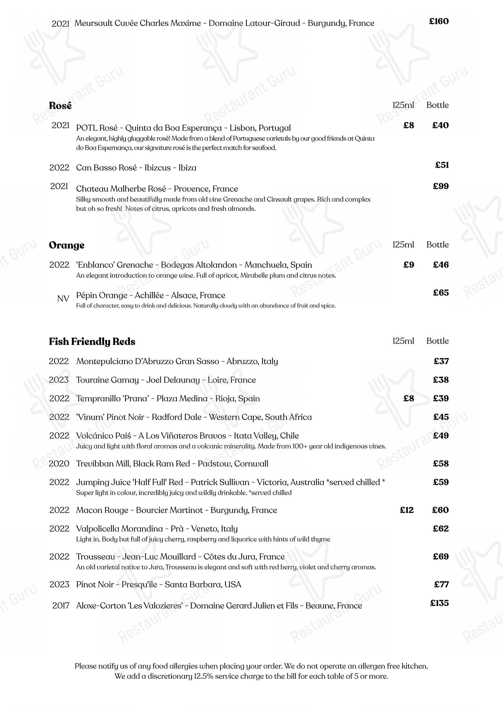 Menu at Prawn on the Lawn restaurant, Padstow