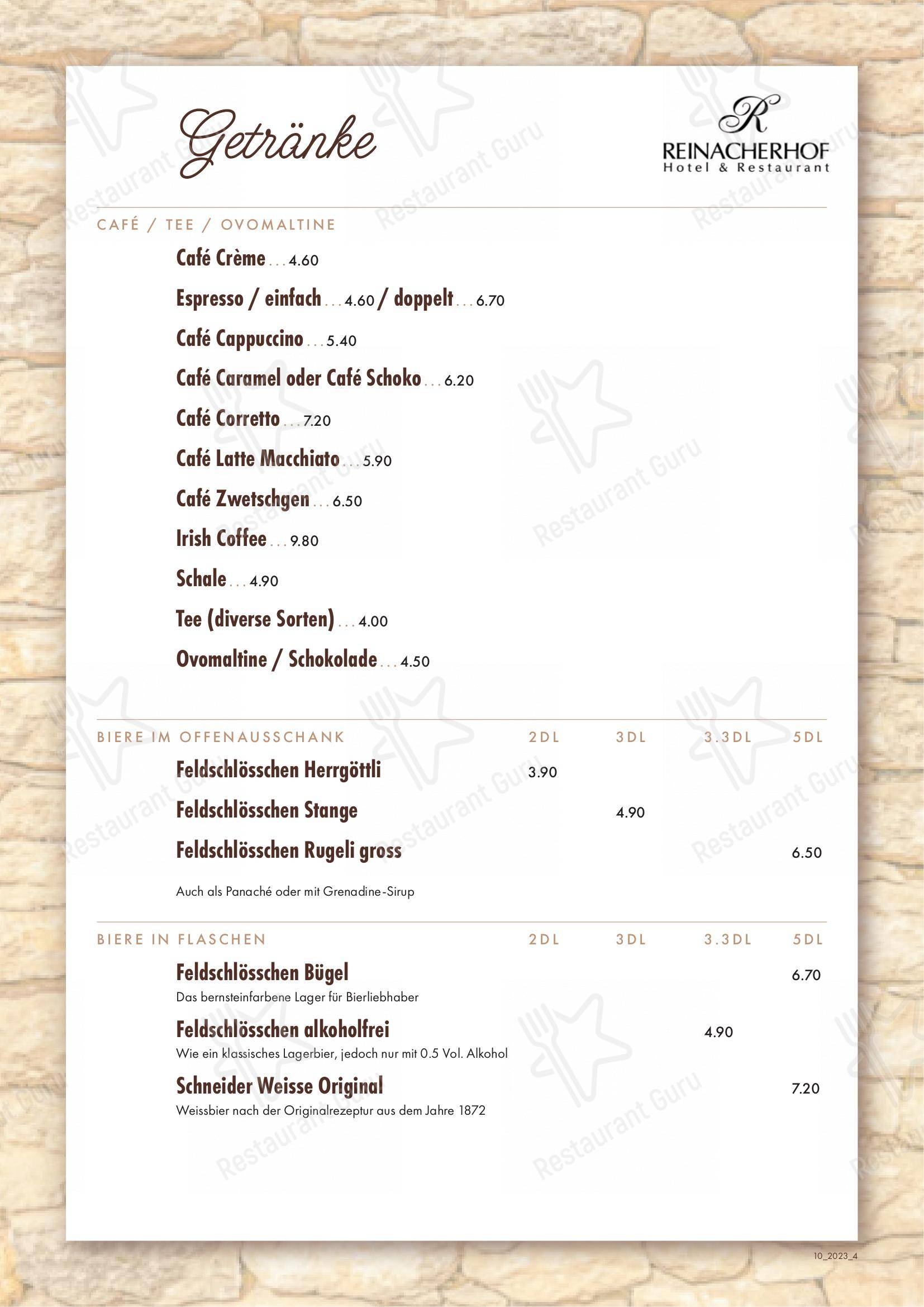Speisekarte von Restaurant Reinacherhof, Reinach