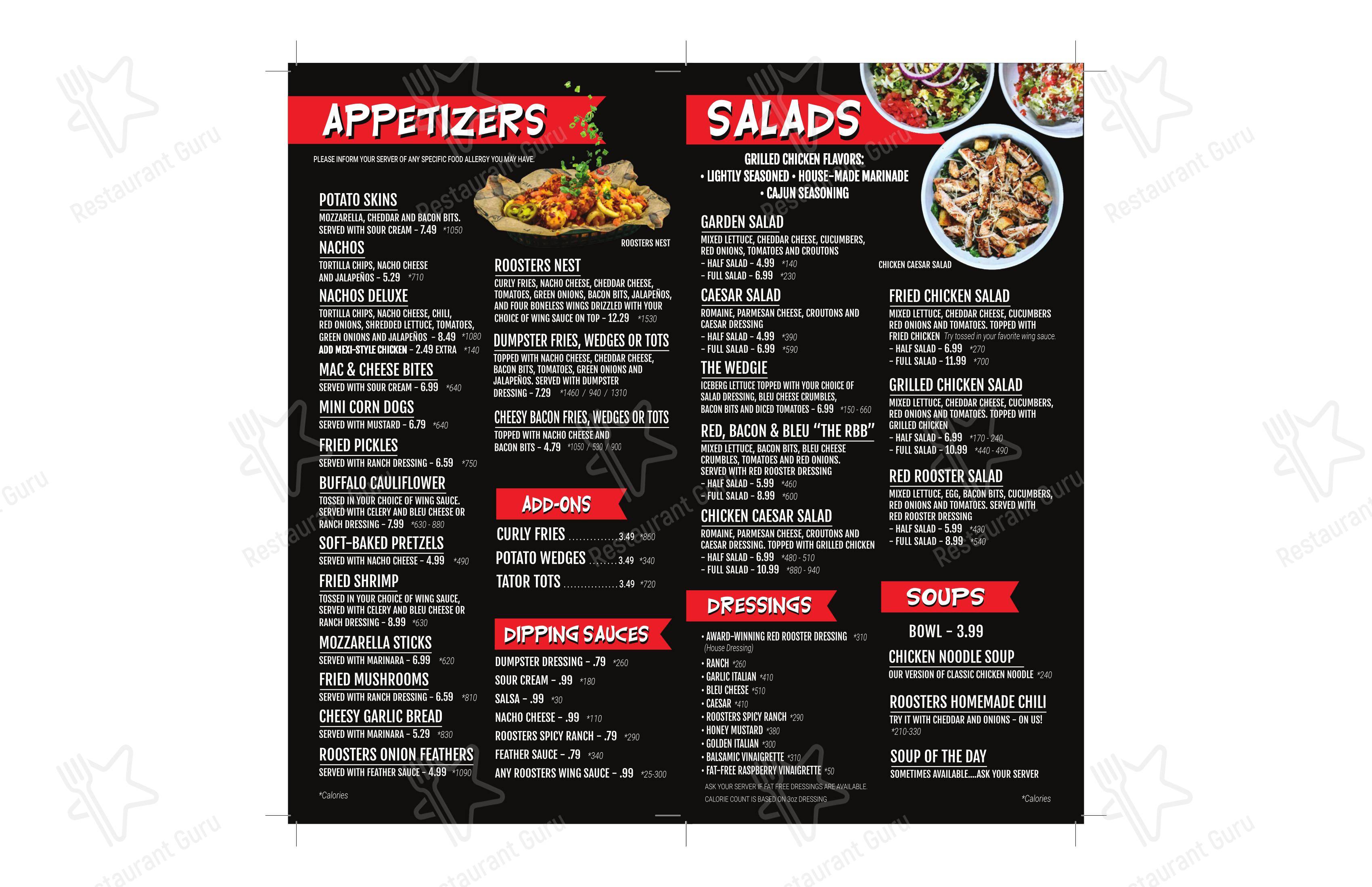 Menu at Rooster's Restaurant, Medford