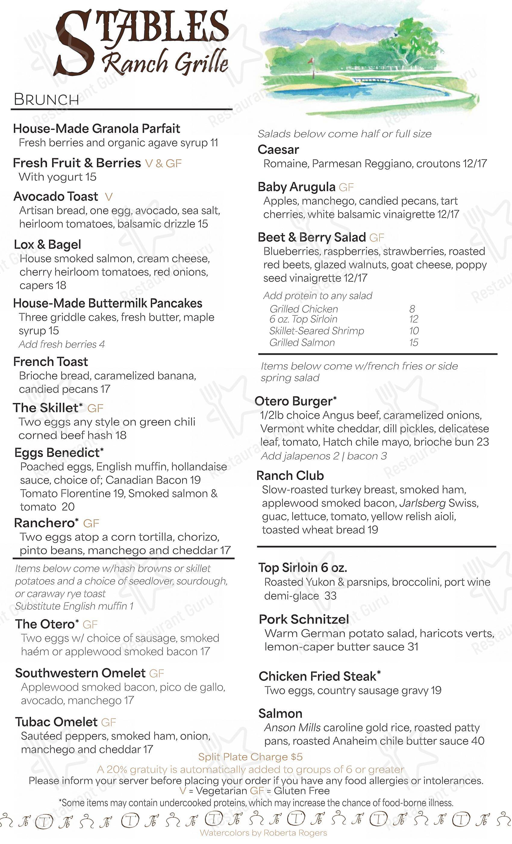 Menu at Stables Ranch Grille restaurant, Tubac, 65 Avenida de Otero