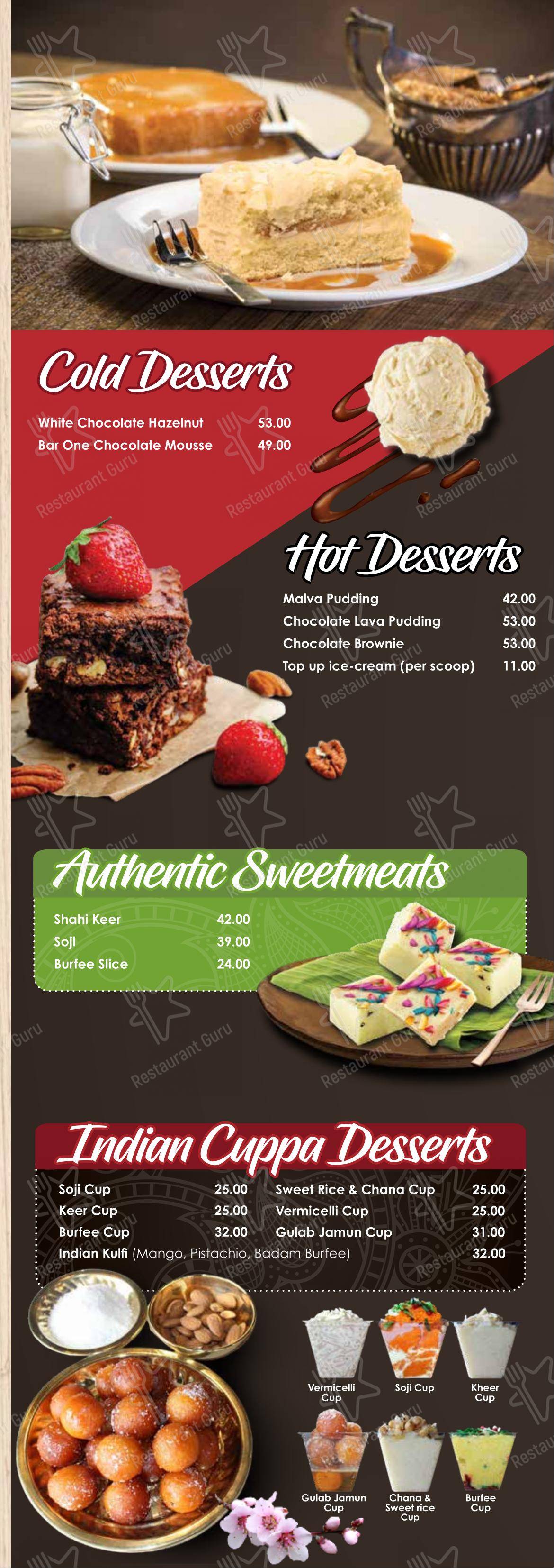 Menu at Swaadisht Foods Shallcross restaurant, Durban, 1