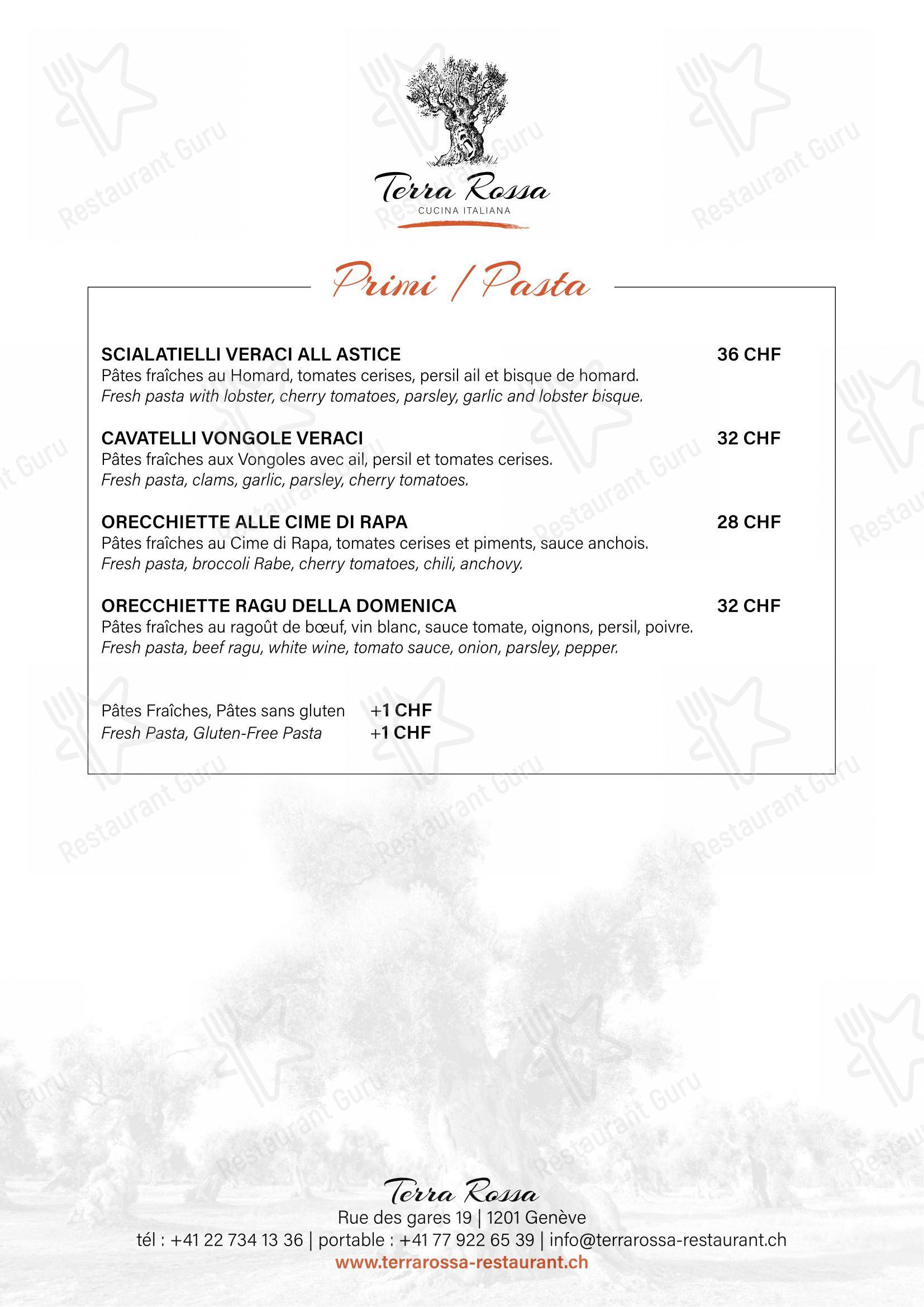 Menu at Terra Rossa restaurant pizzeria, Geneva