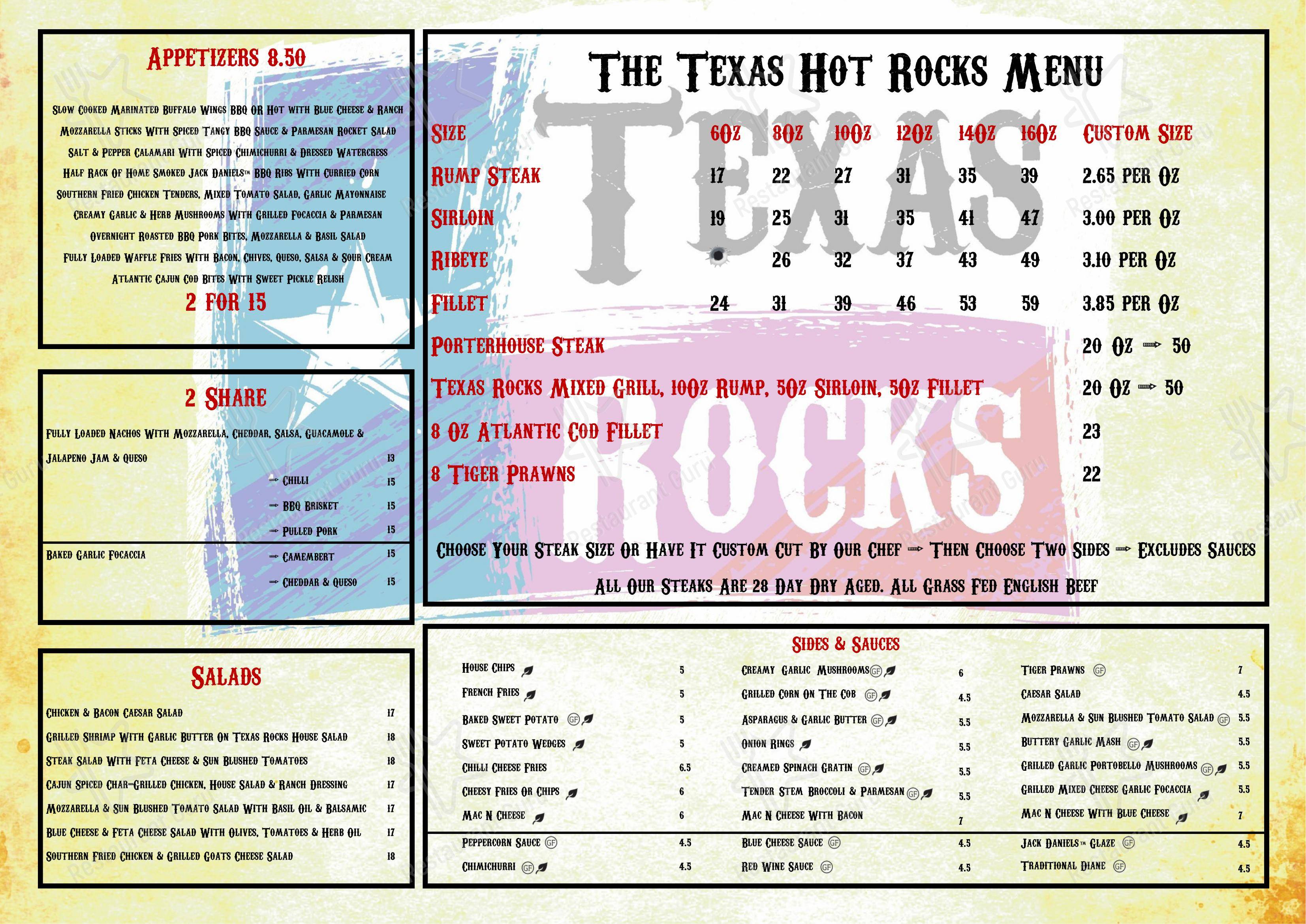 Menu at Texas Rocks restaurant, Yeovil