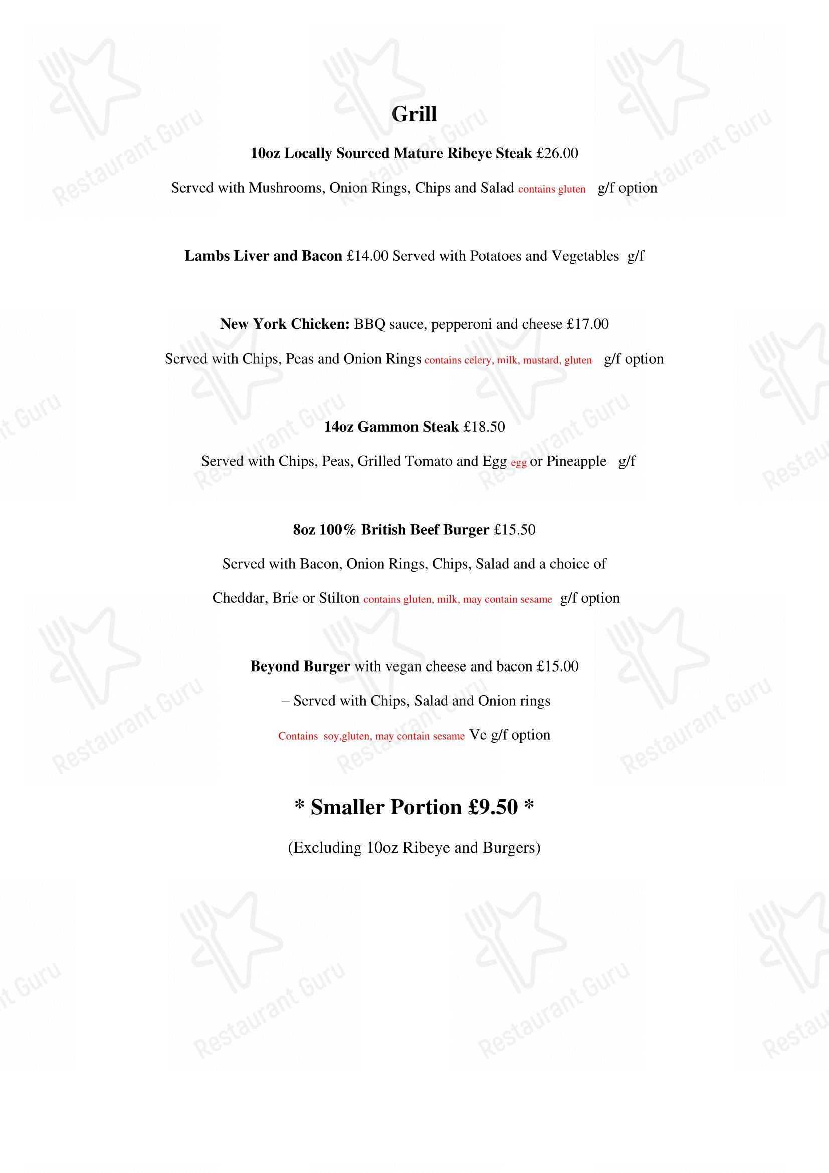 Menu at The Admiral Wells pub & bar, Peterborough