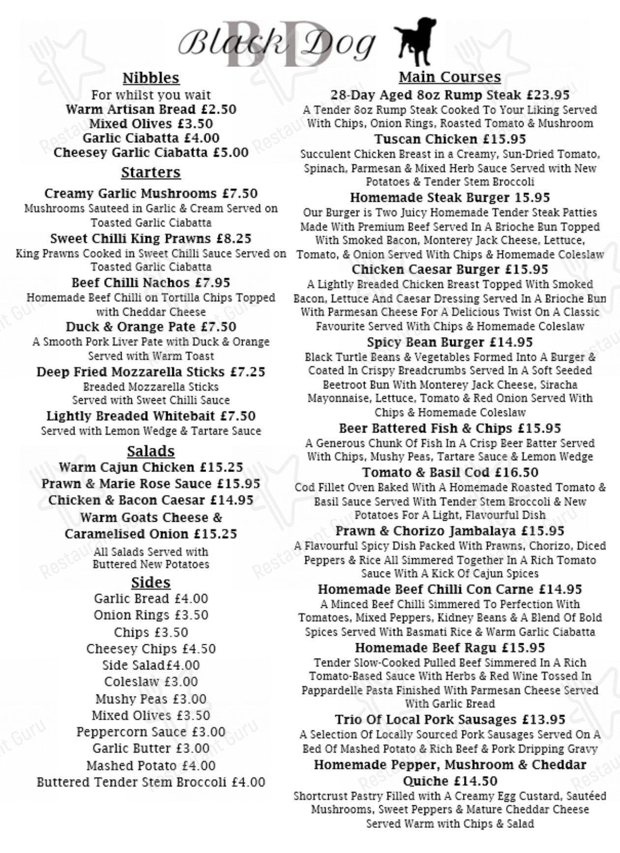 Menu at The Black Dog pub & bar, Waltham Chase