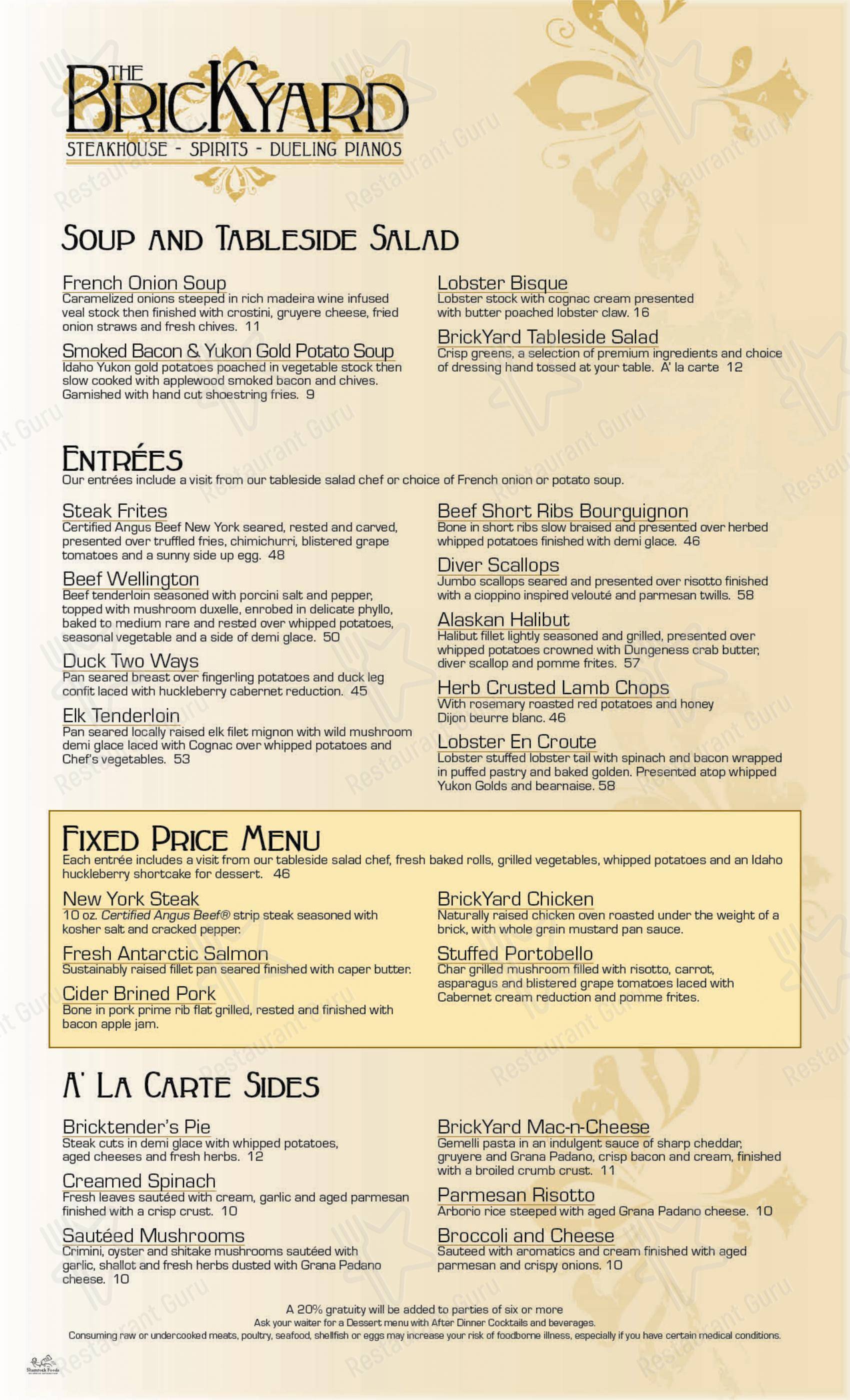 Menu at The Brickyard pub & bar, Boise