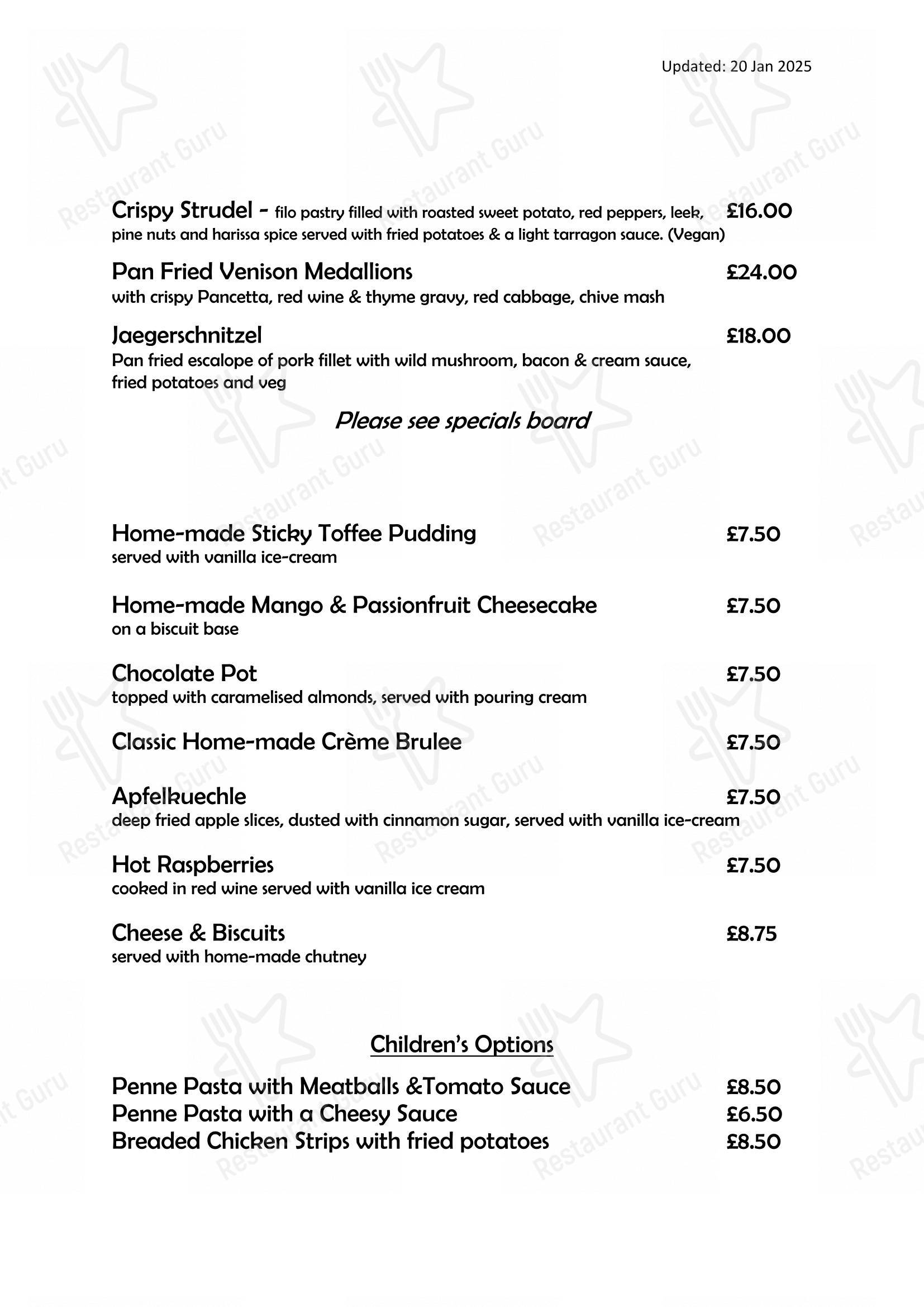 Menu at The Courtyard restaurant, Cupar