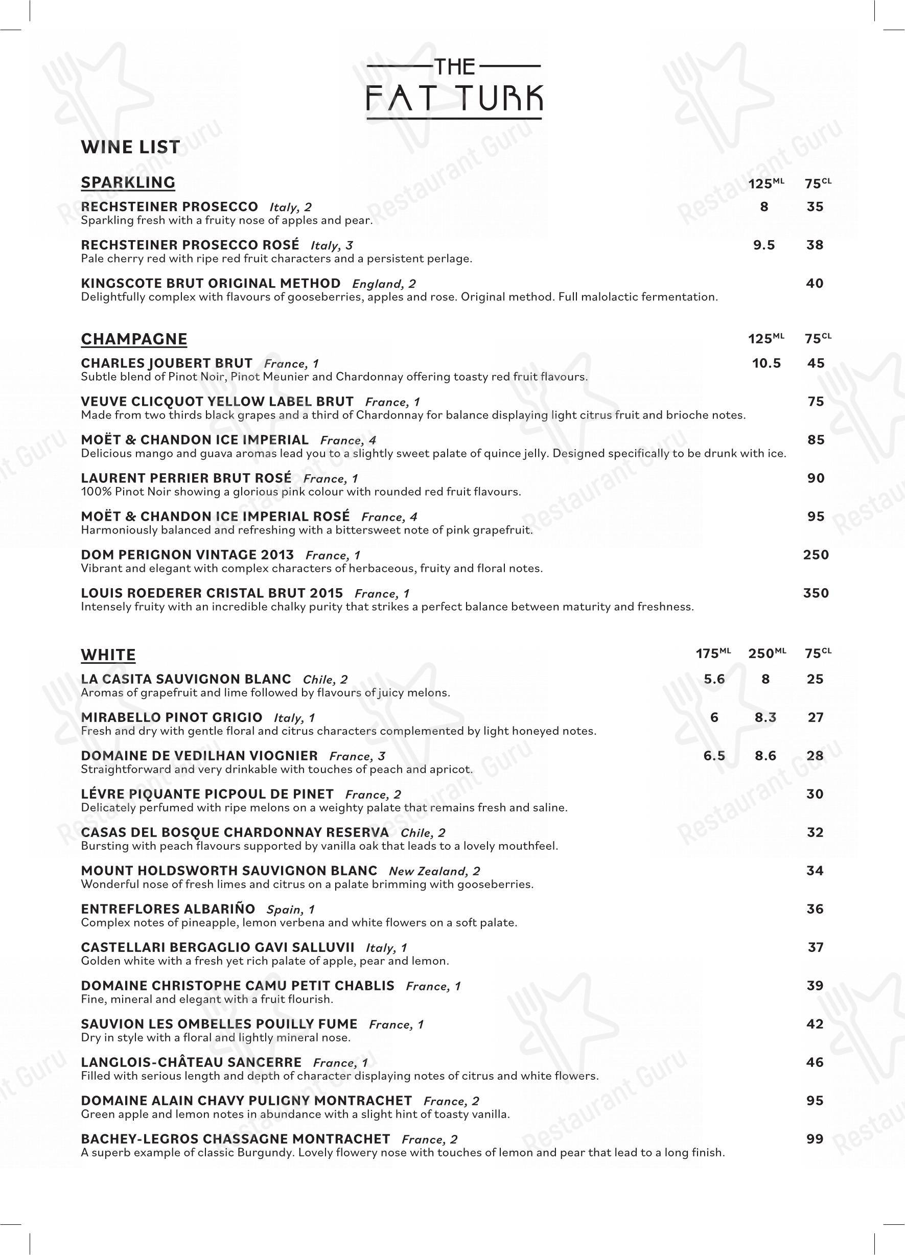 Menu at The Fat Turk restaurant, Brentwood