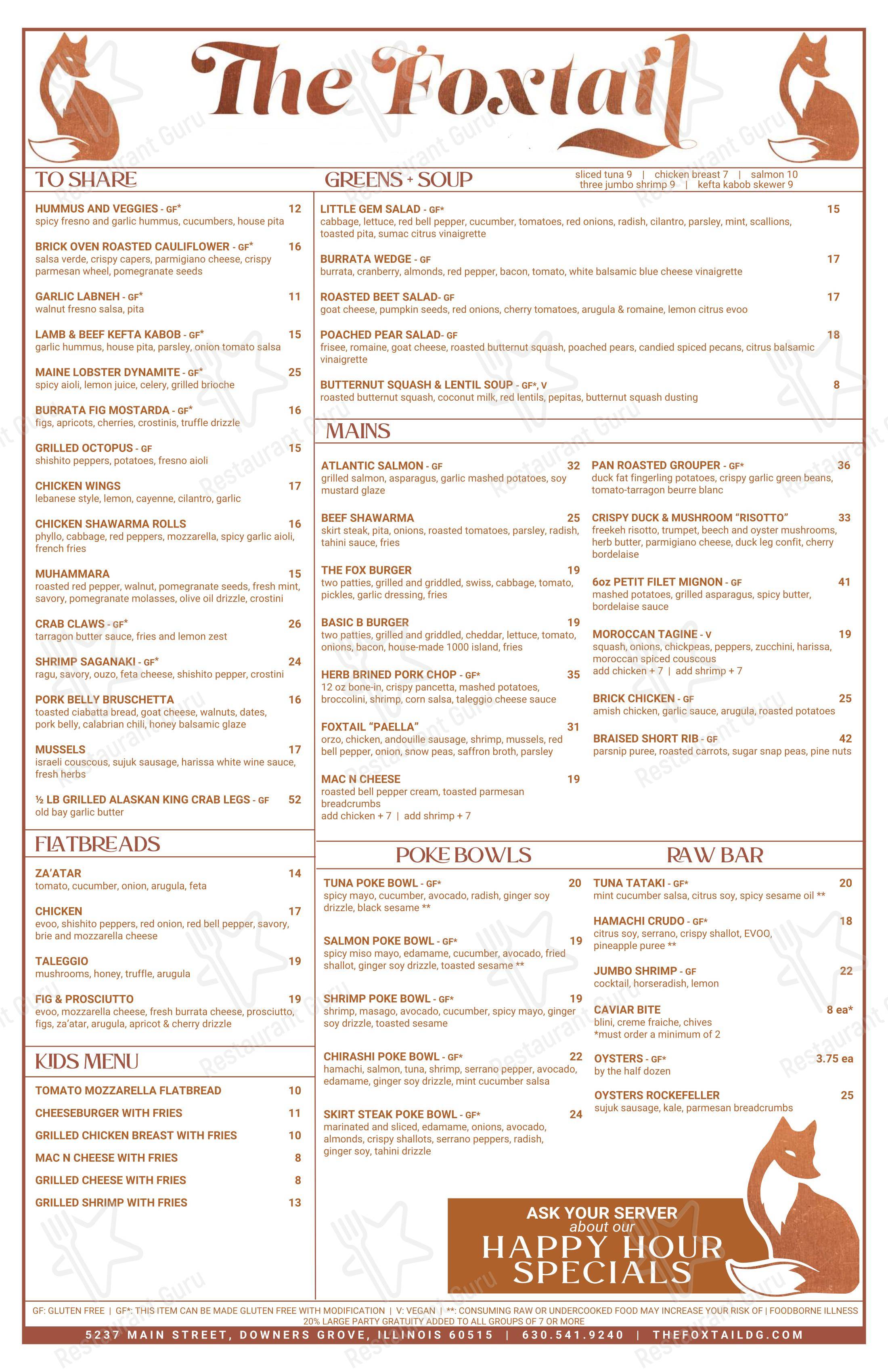 Menu at The Foxtail pub & bar, Downers Grove