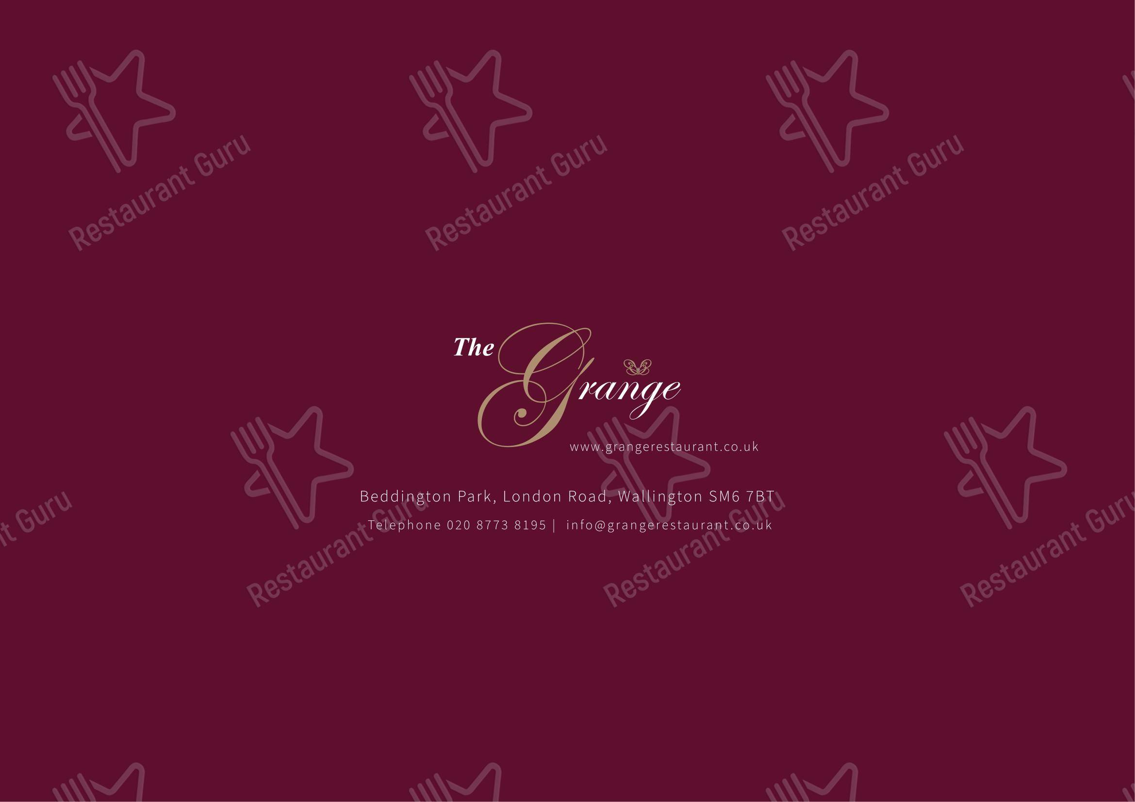 Menu at The Grange Restaurant, Wallington, Beddington Park