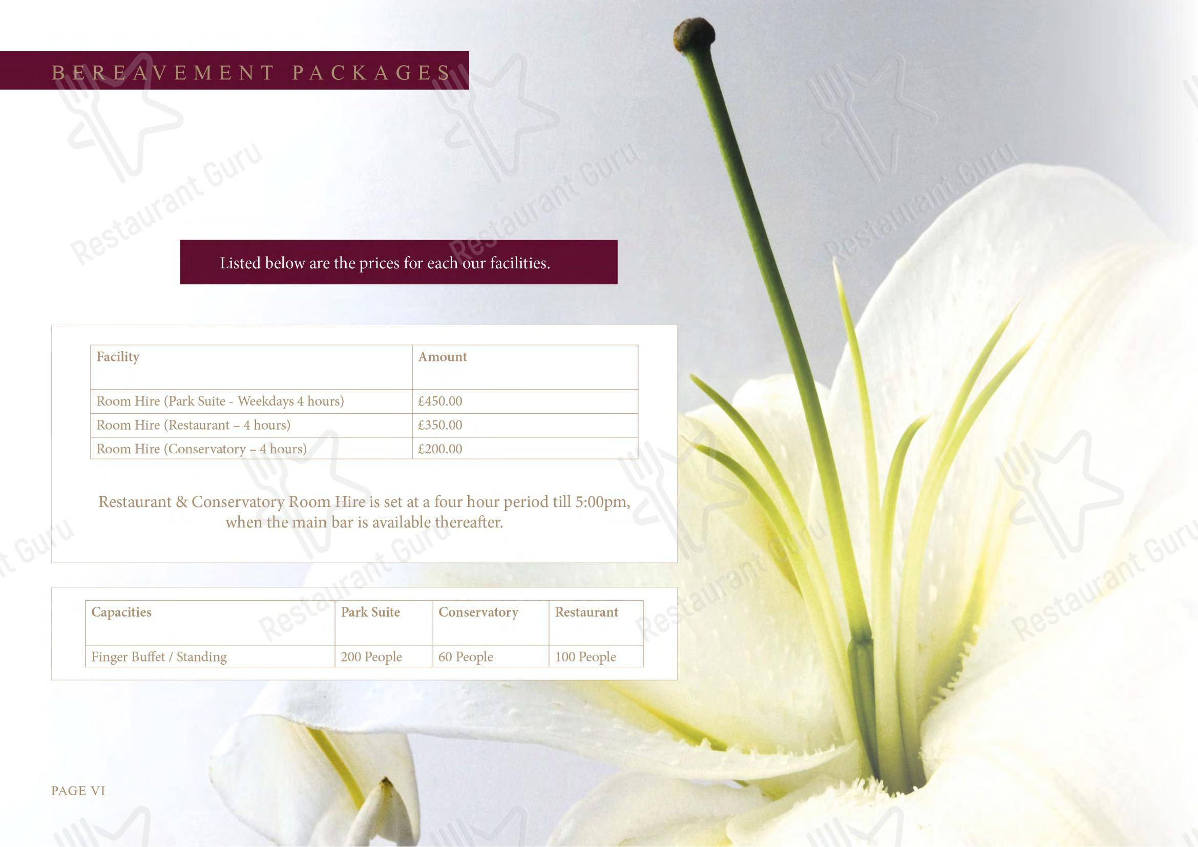 Menu at The Grange Restaurant, Wallington, Beddington Park