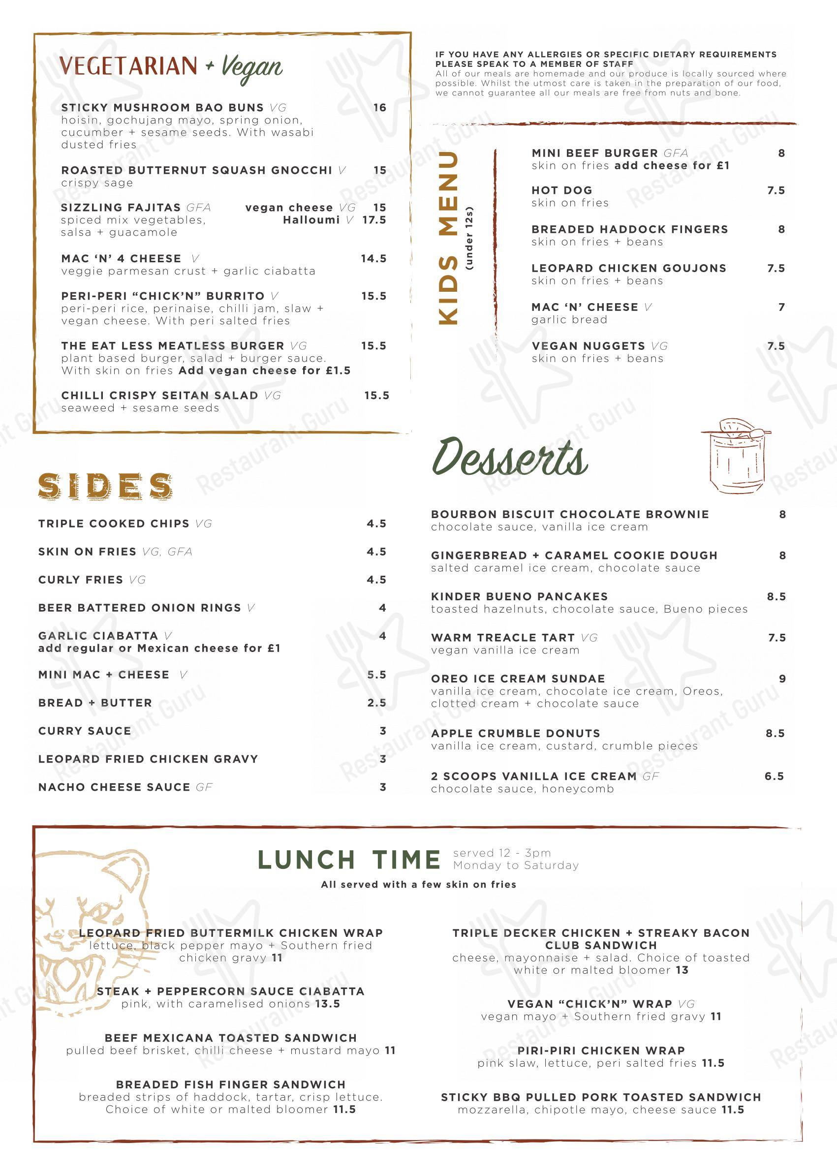Menu at The Leopard pub & bar, Nantwich