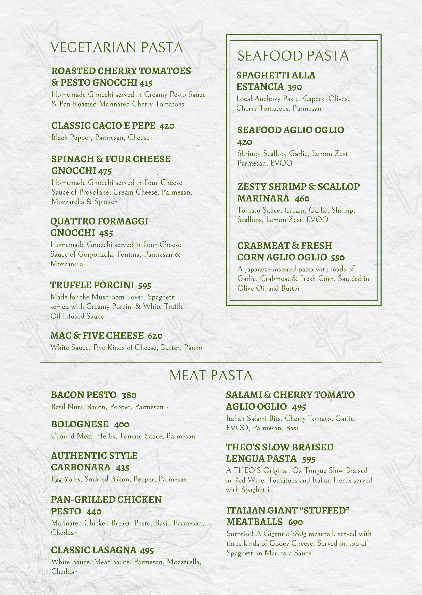Menu at Theo’s Restaurant • Bakery, Iloilo City