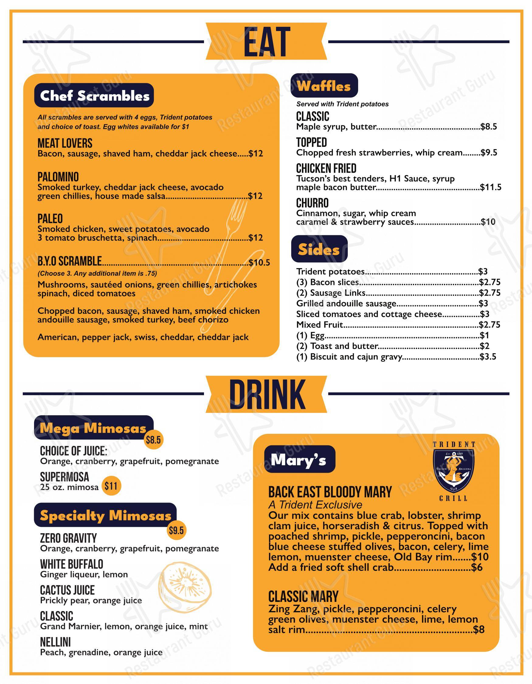 Menu at Trident Grill pub & bar, Tucson, E Speedway Blvd