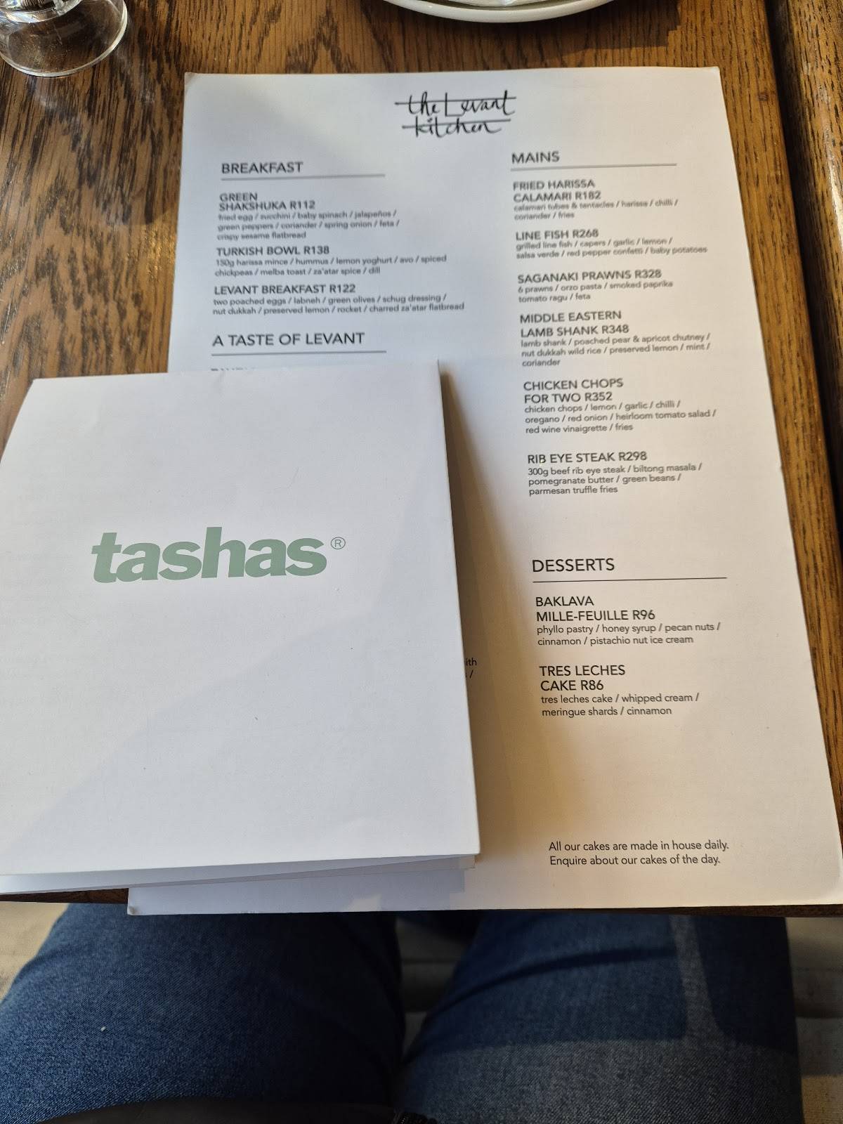 Menu at tashas Menlyn Maine restaurant, Pretoria, Ext2