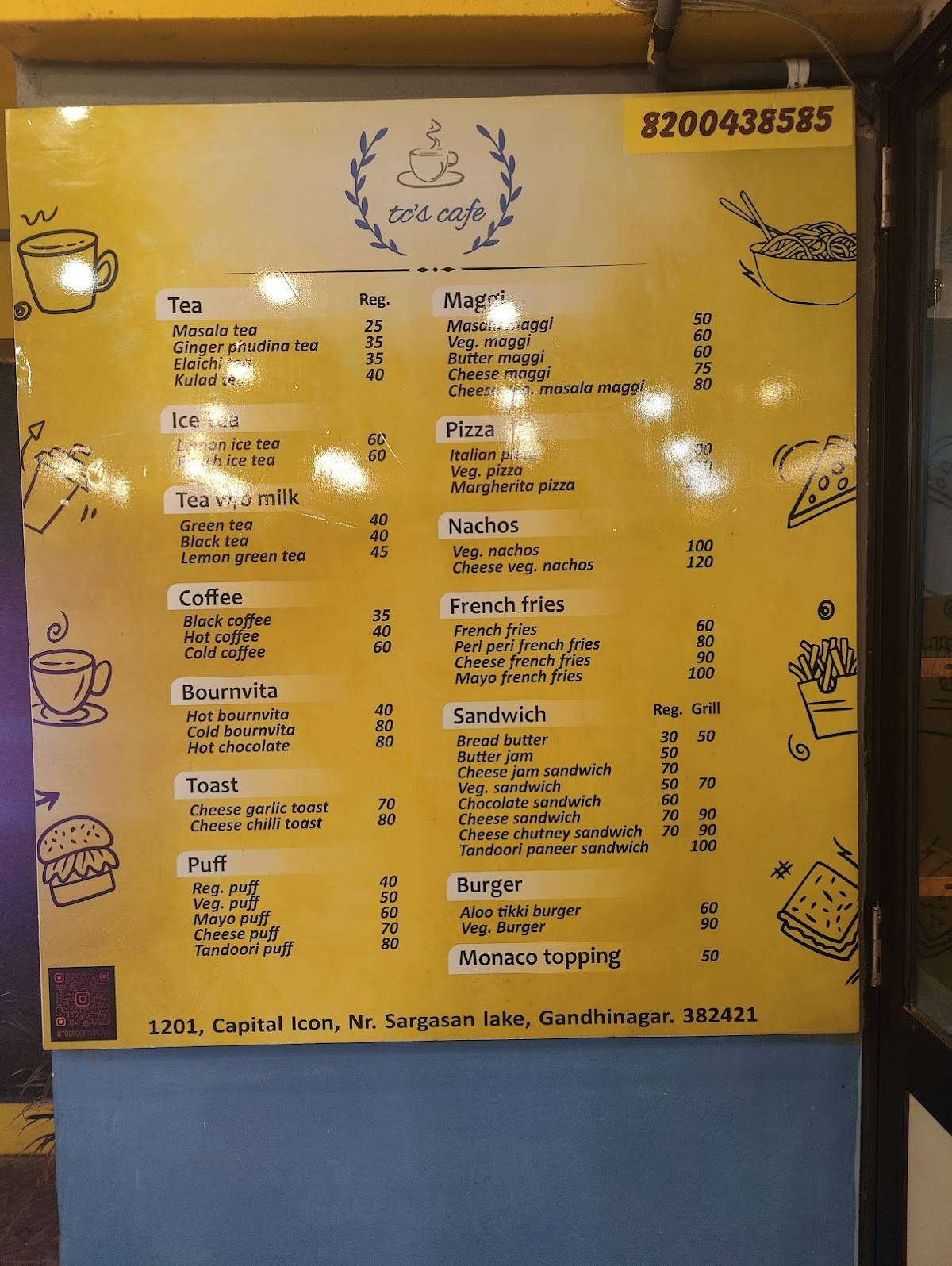 Menu at tc's rooftop cafe, Gandhinagar