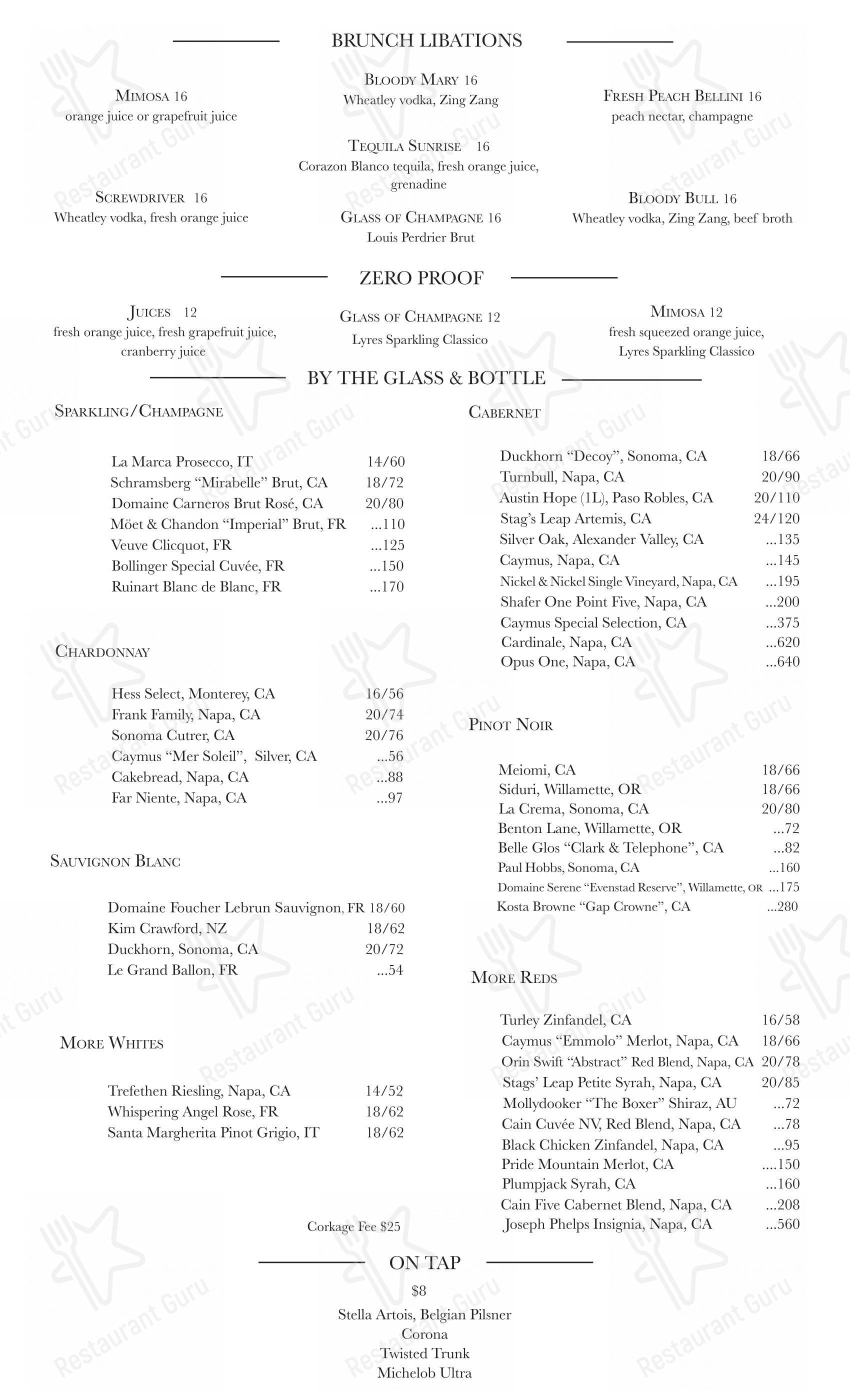 Menu at the River House restaurant, Palm Beach Gardens, PGA Boulevard