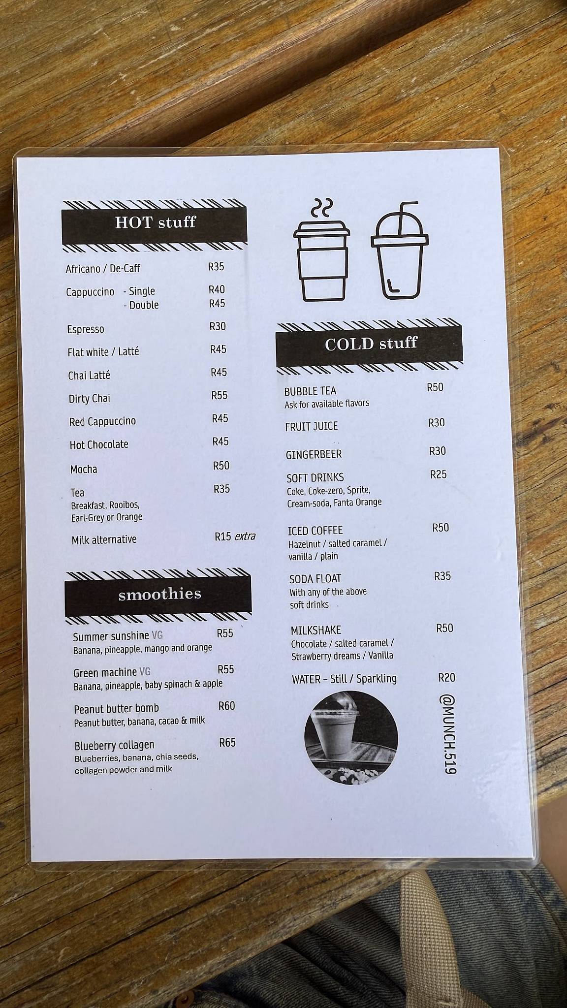 Menu at munch. restaurant, Montagu