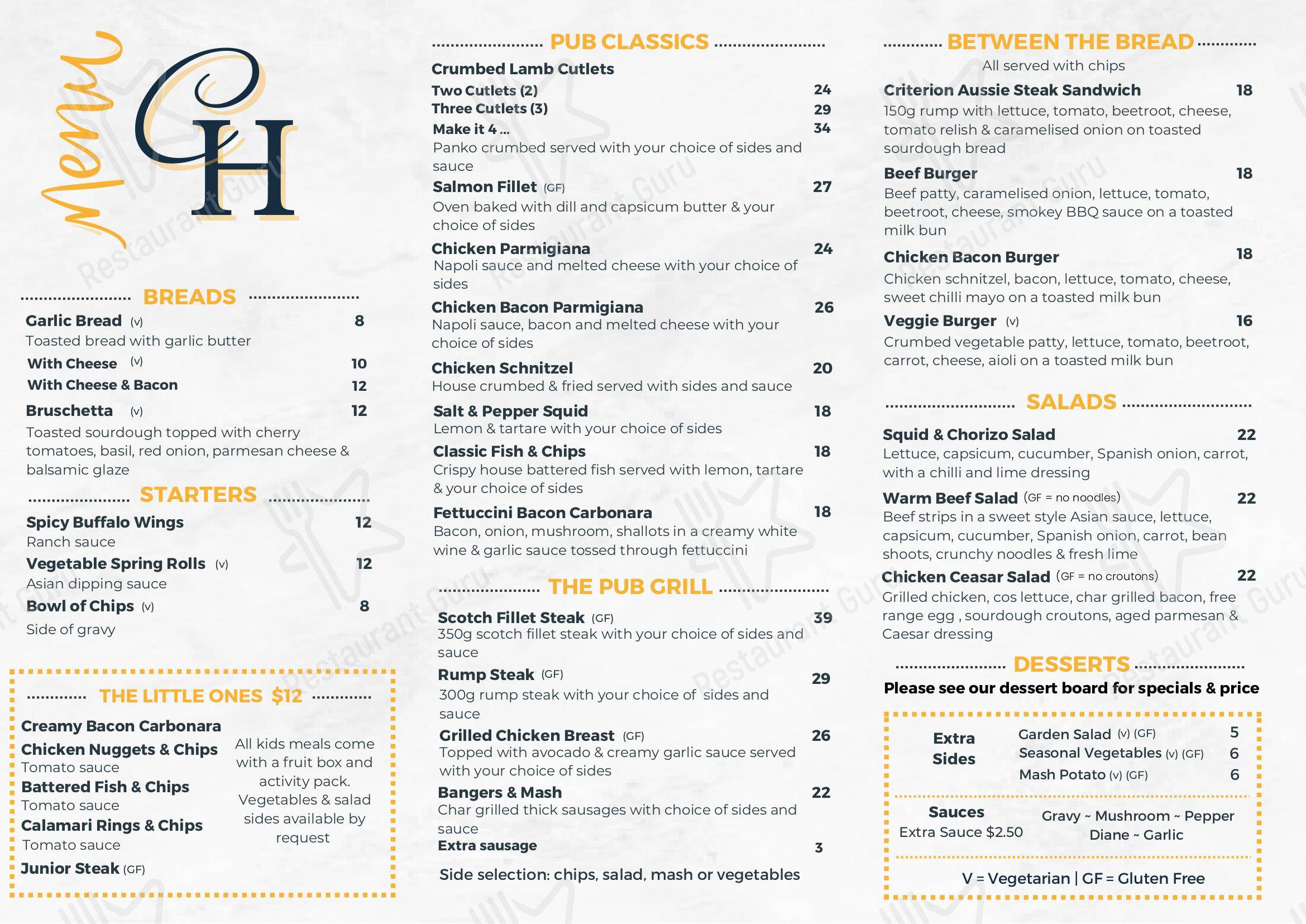 Menu at Criterion Hotel Gundagai pub & bar, Gundagai, 172 Sheridan St