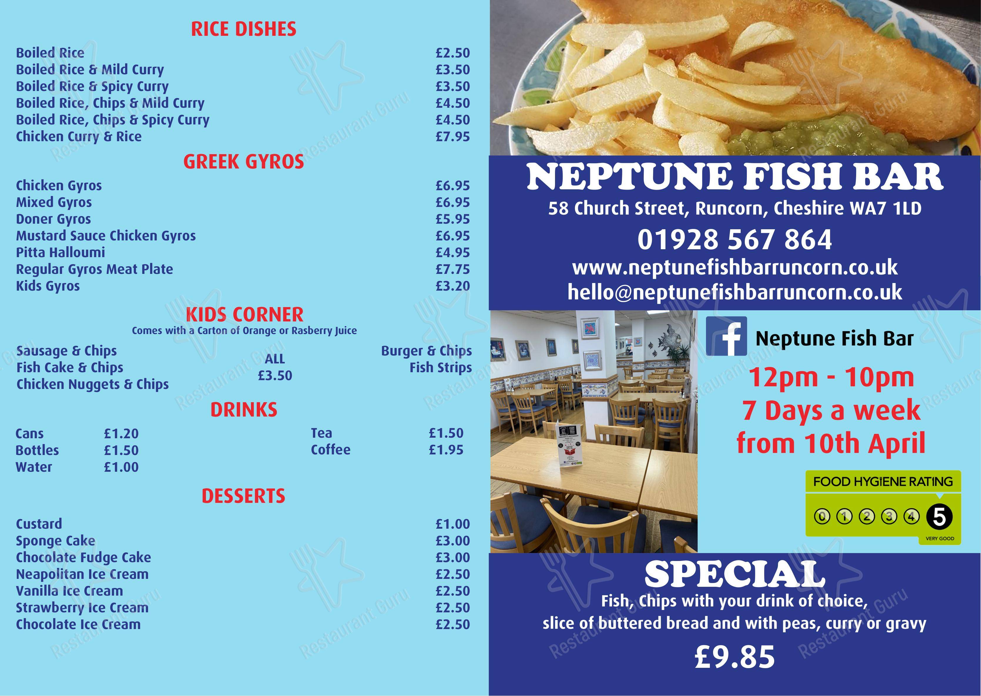 Menu at Neptune Fish Bar and Restaurant, Runcorn, 58 Church St