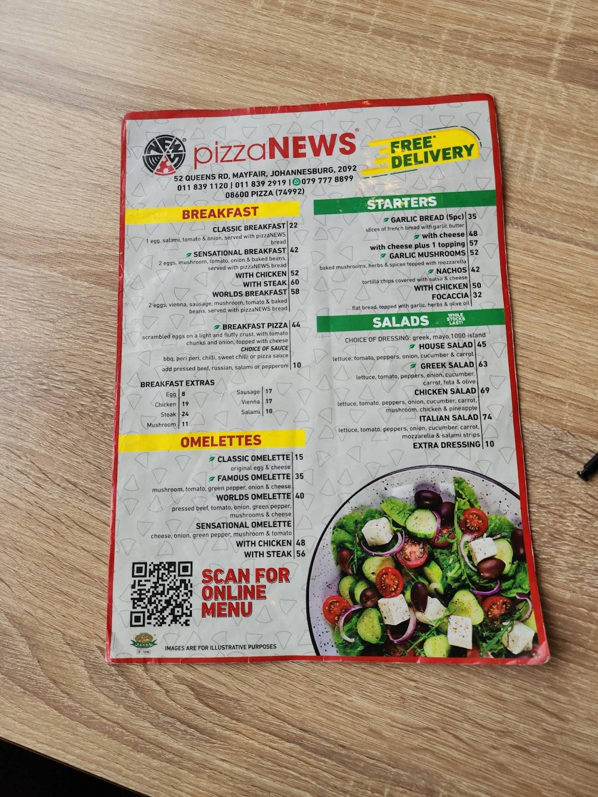 Menu at pizzaNEWS Mayfair restaurant, Johannesburg, 52 Queens Rd