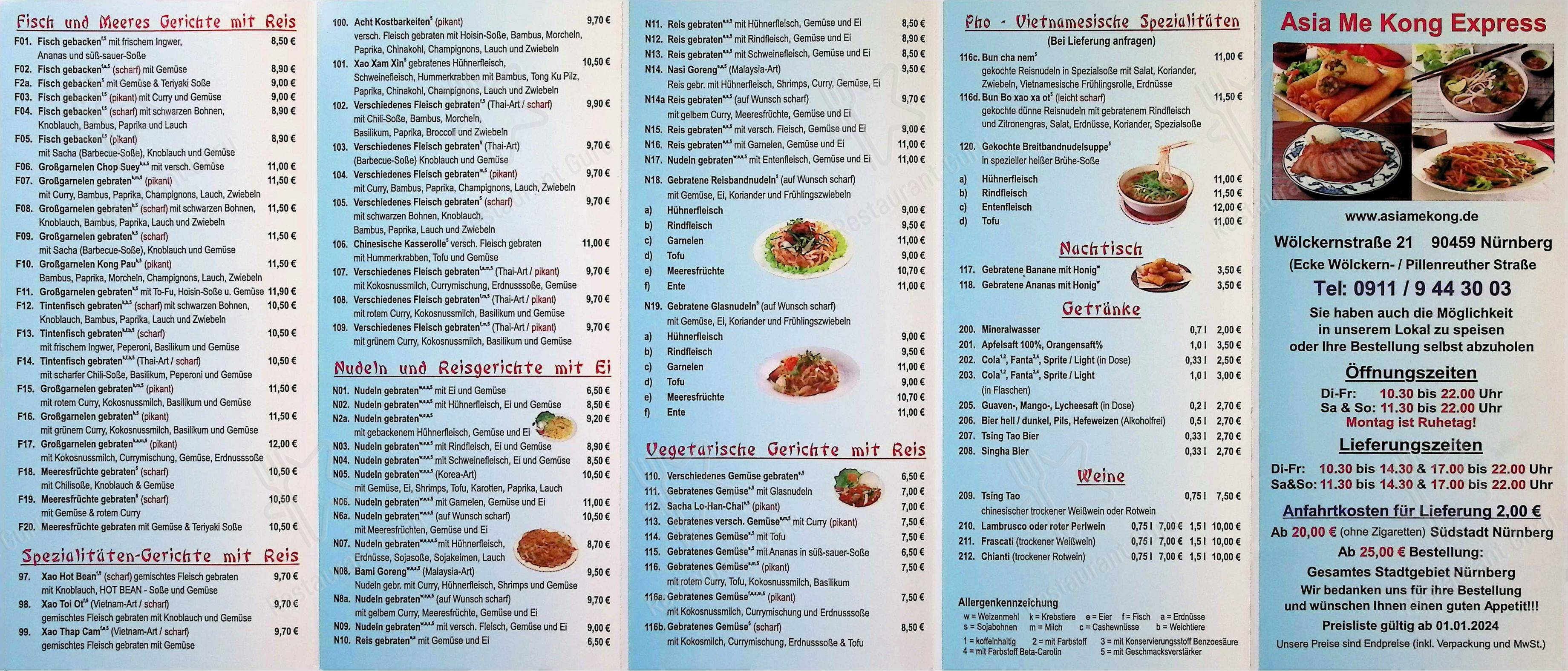 Menu at Asia Me Kong Lieferservice restaurant, Nuremberg
