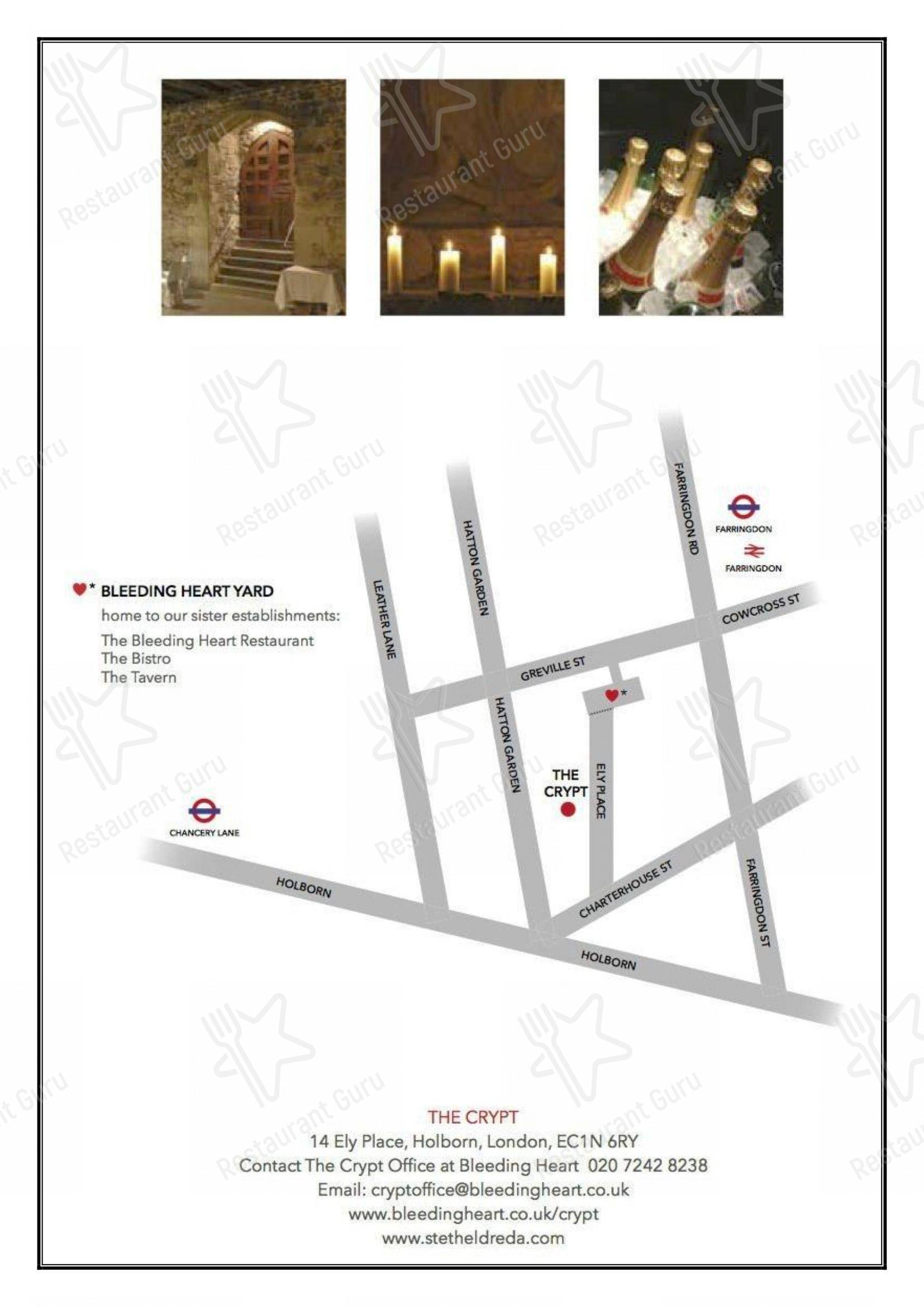 Menu at Bleeding Heart Bistro pub & bar, London, 7 Bleeding Heart Yard