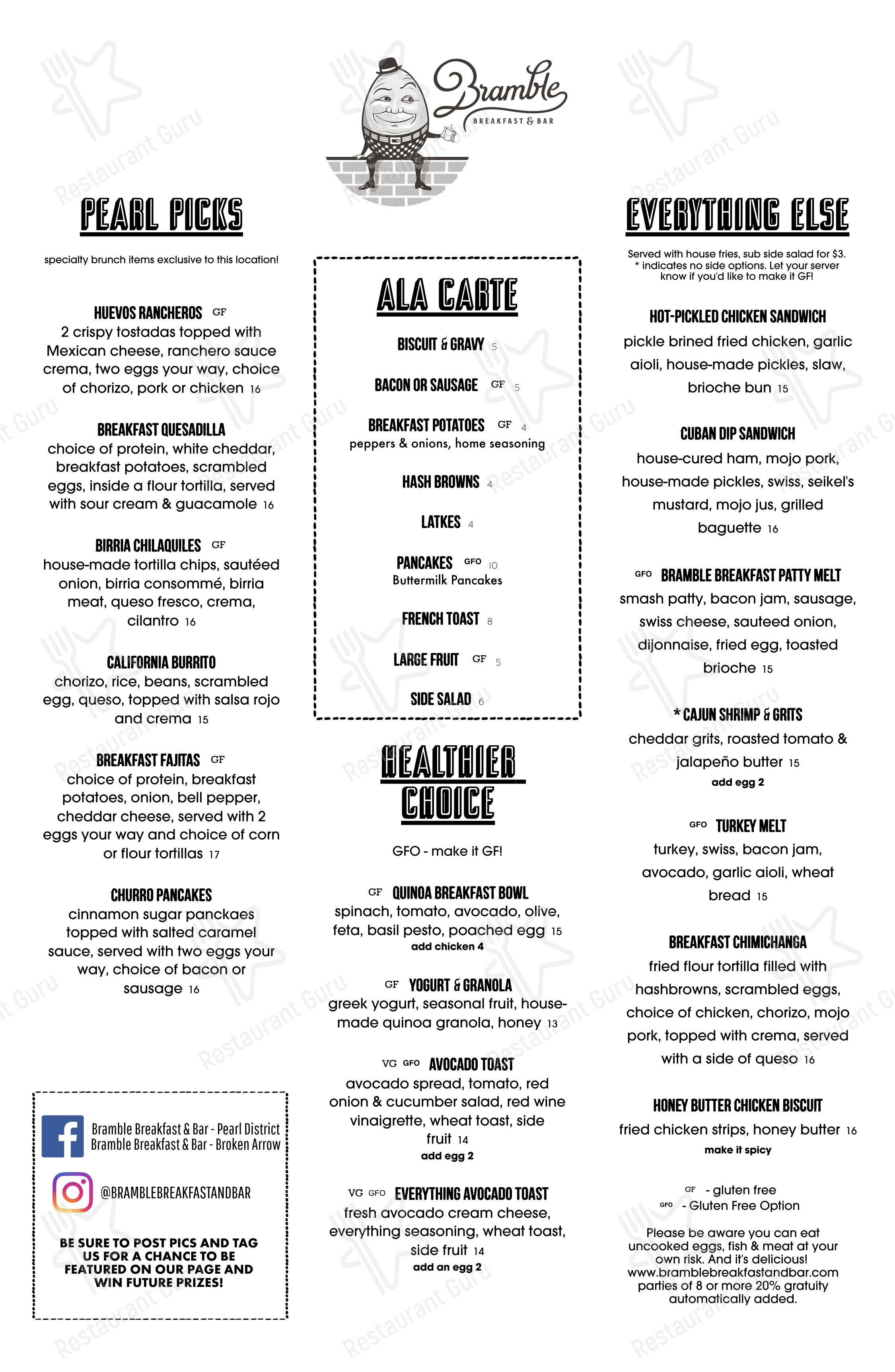 Menu at Bramble Breakfast & Bar - Downtown, Tulsa, E 6th St