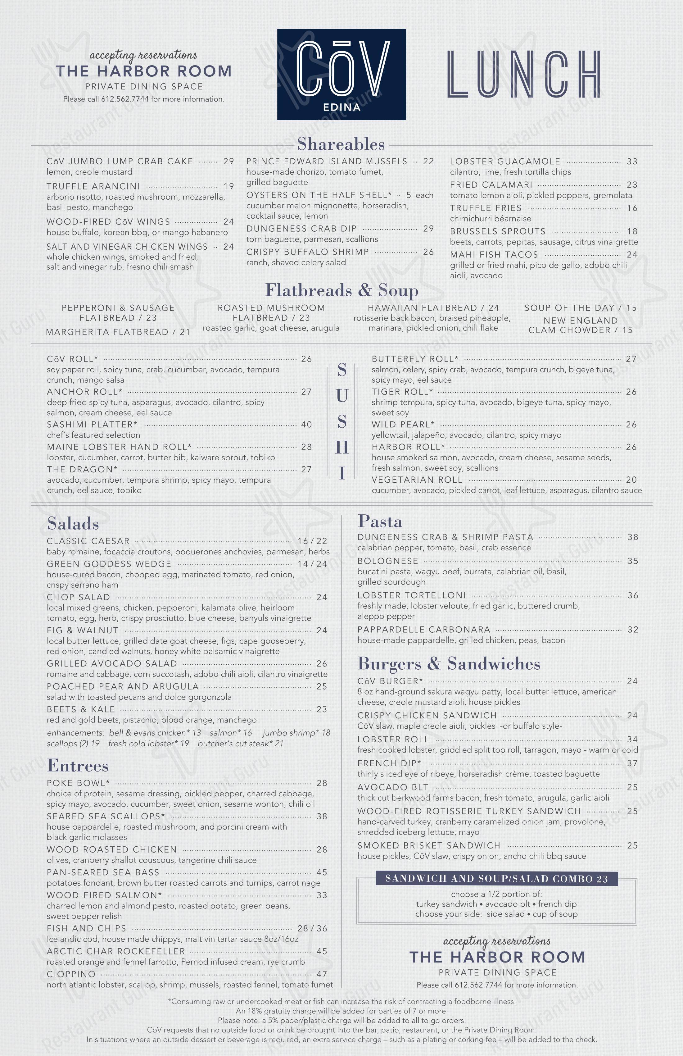 Menu at COV Edina pub & bar, Edina