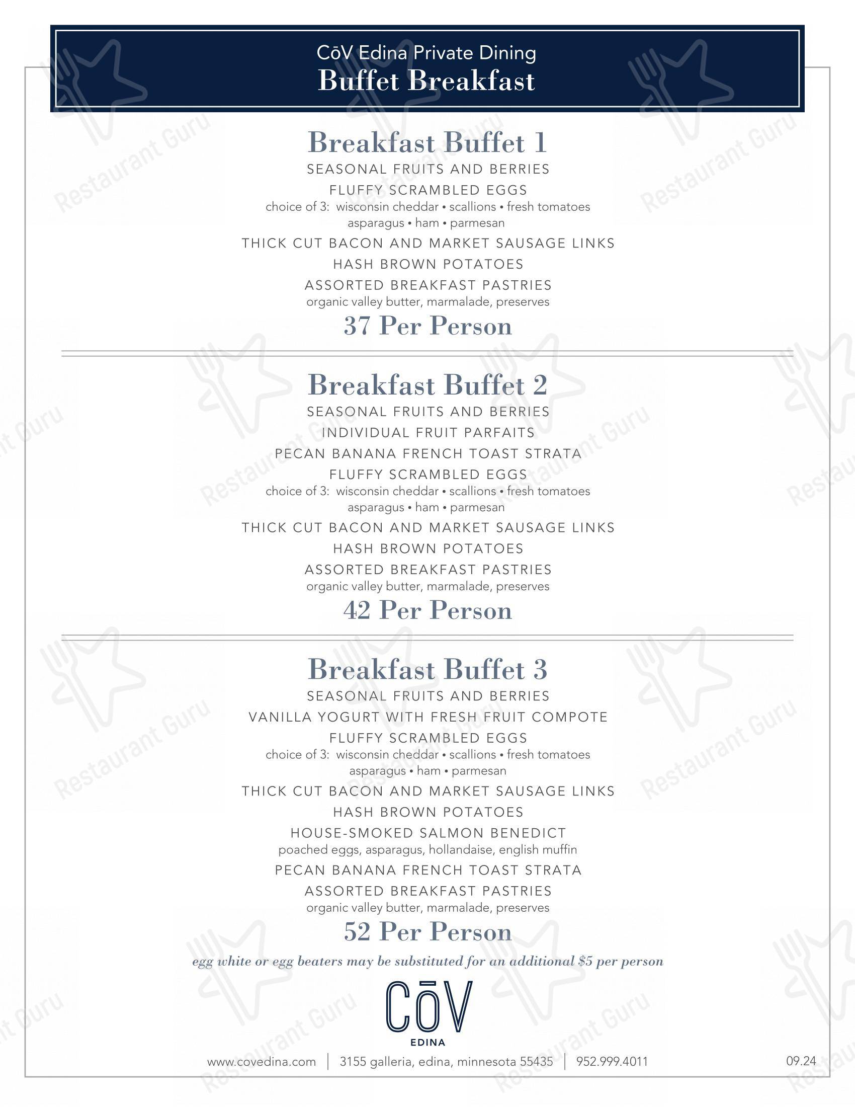Menu at COV Edina pub & bar, Edina