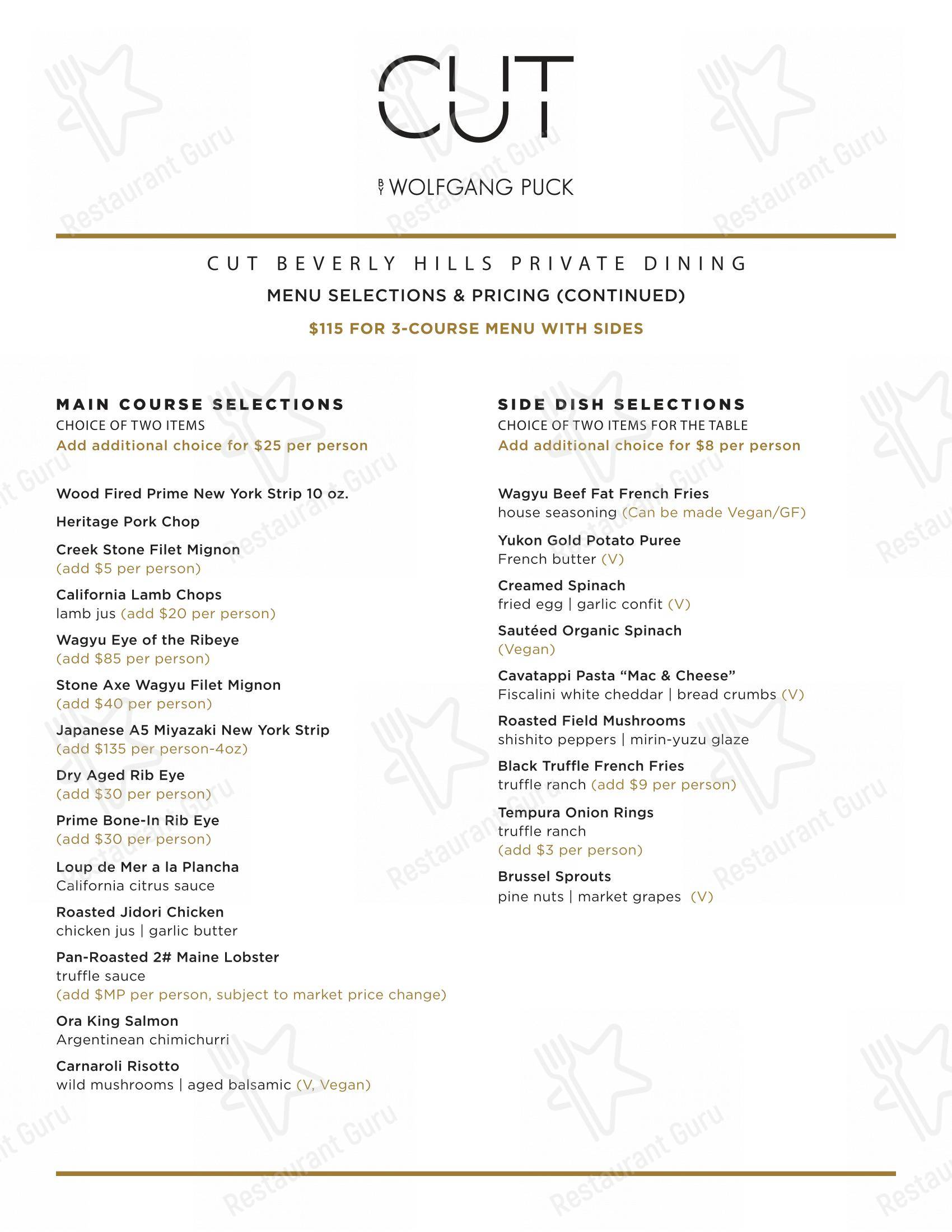 Menu at CUT Beverly Hills steakhouse, Beverly Hills
