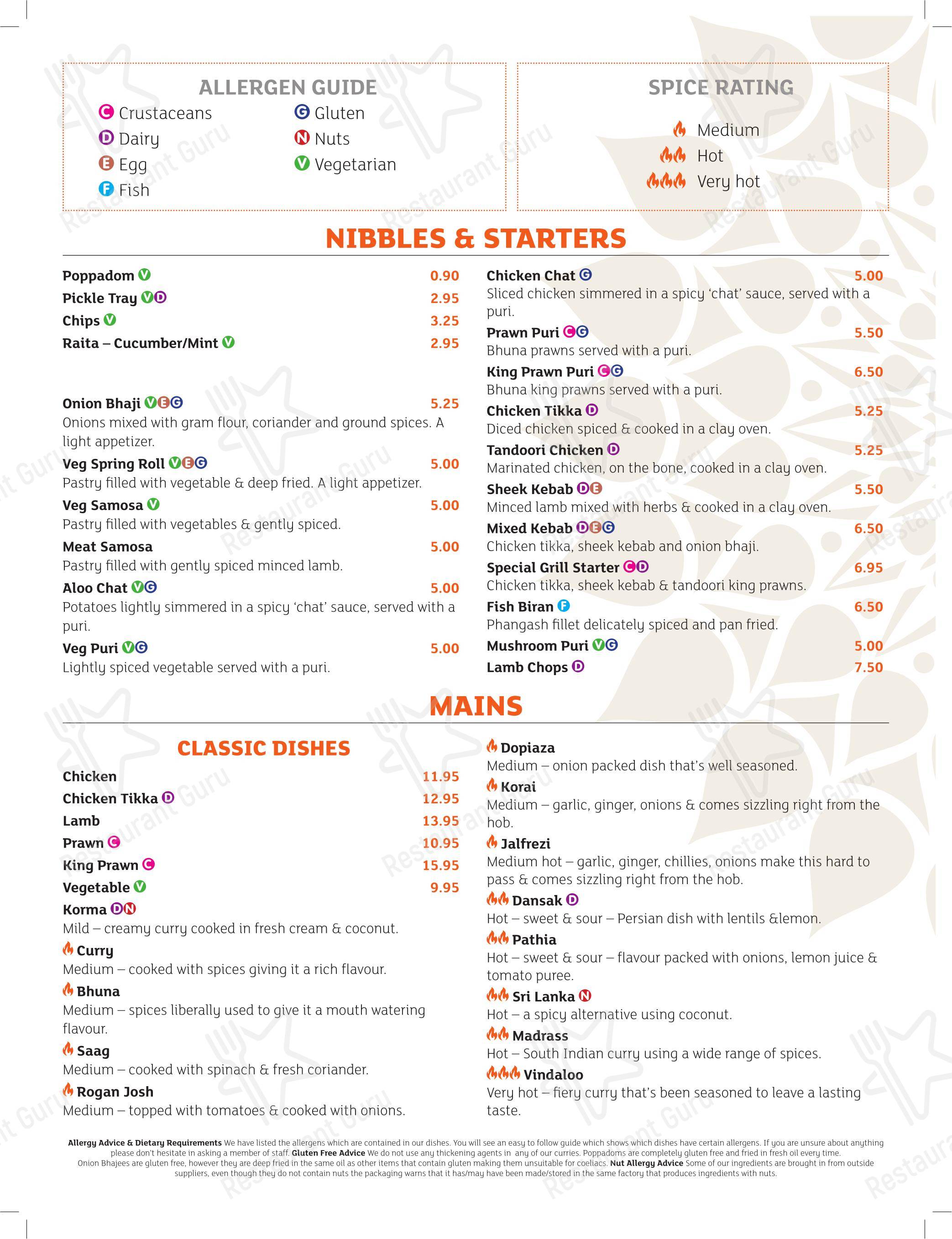 Menu at Cafe Spice, Darlington, 19 Clark's Yard