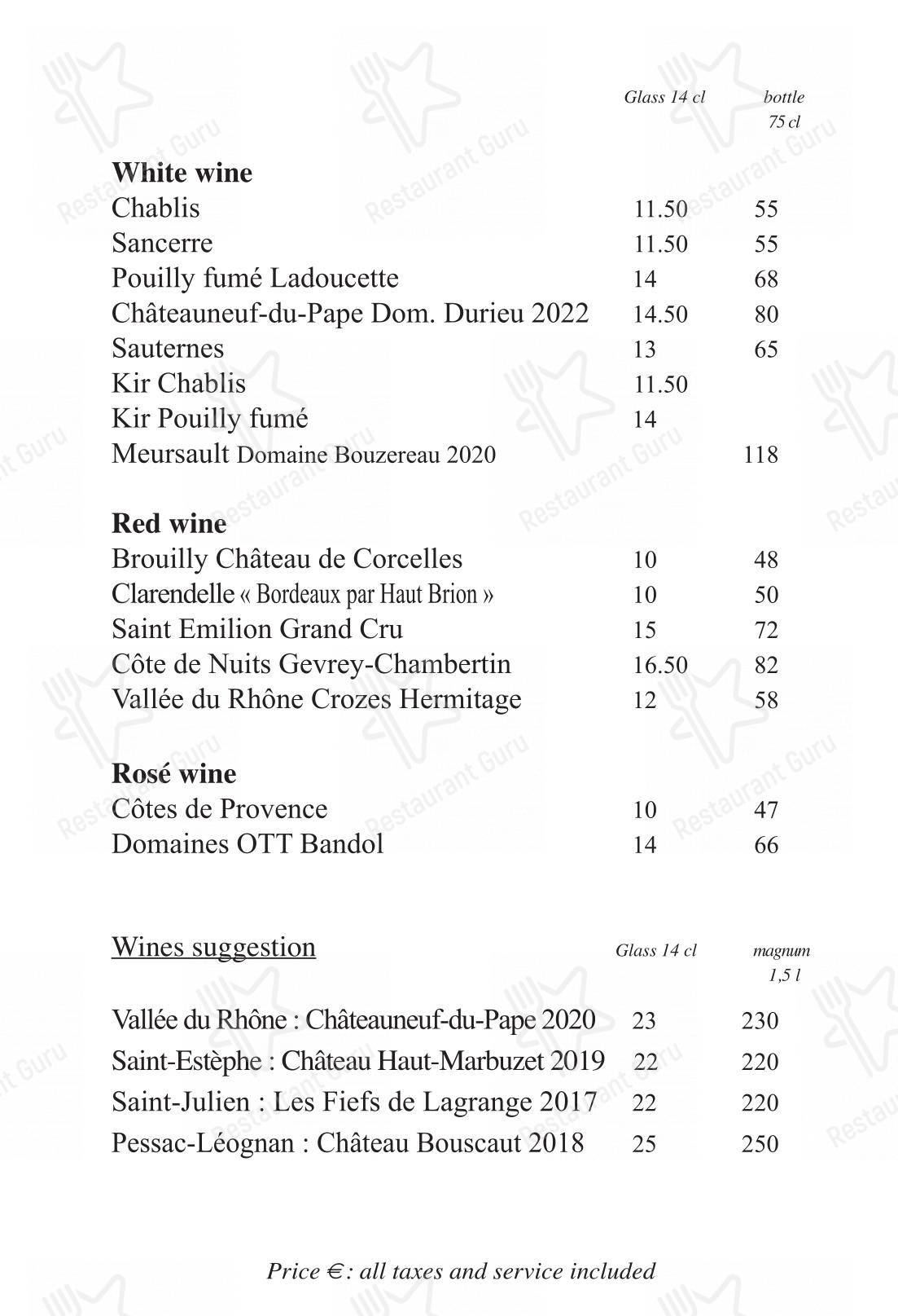 Menu at Café de Flore, Paris, 172 Bd Saint-Germain