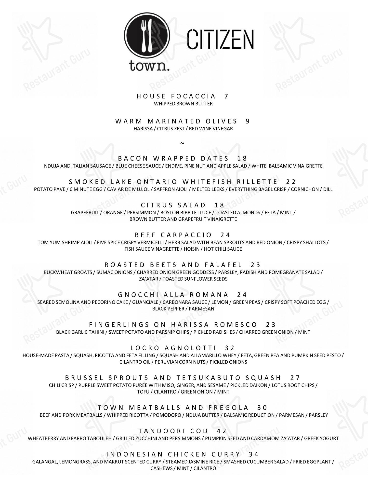 Menu at Citizen pub & bar, Ottawa